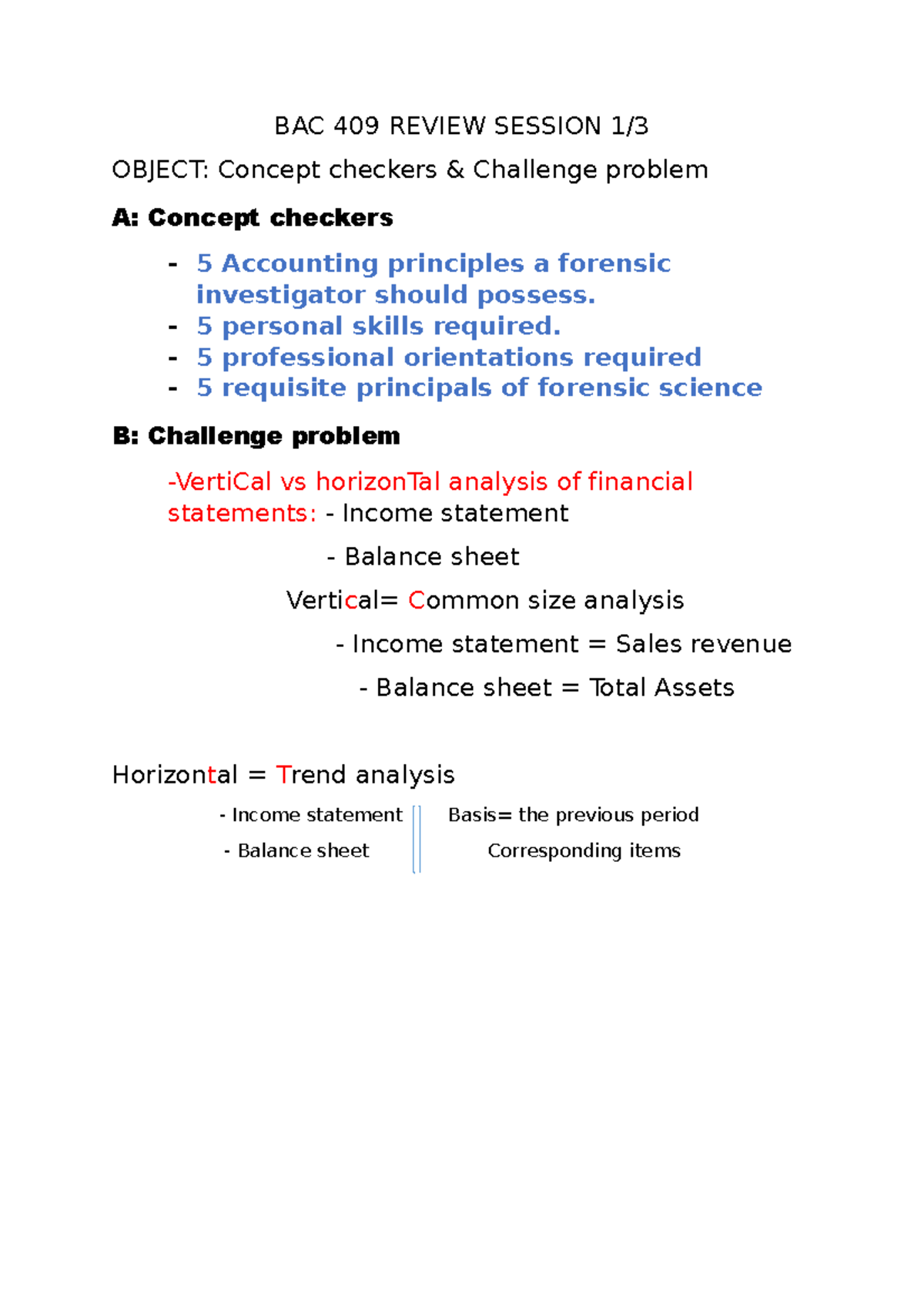 BAC 409 Review Sessions 1-3 - BAC 409 REVIEW SESSION 1/ OBJECT: Concept ...