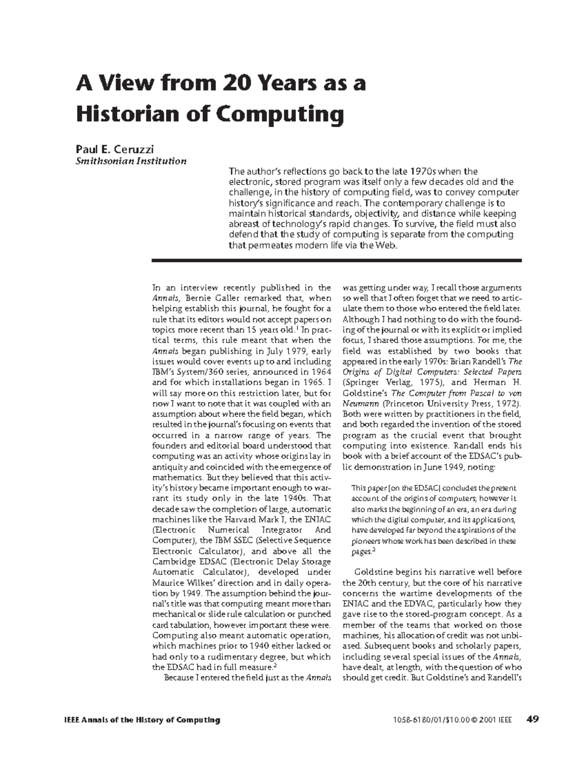 L2-background Ceruzzi 2001 - IEEE Annals of the History of Computing 1058-6180/01/$10 © 2001 ...