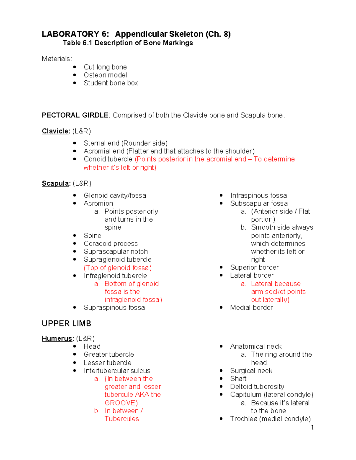 Bio220 Lab 6 Handout Appendicular Skeleton S17-1 - LABORATORY 6: Appendicular Skeleton (Ch. 8 ...