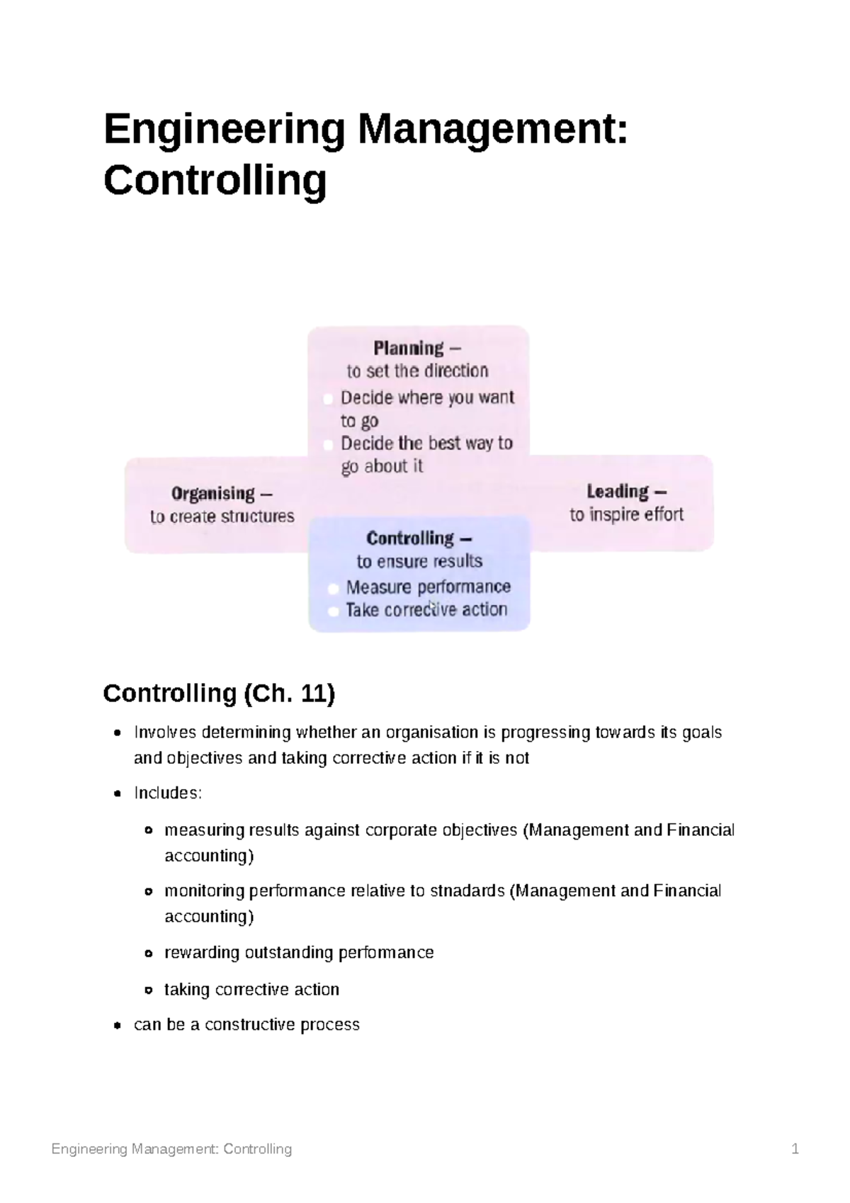 Engineering Management Controlling - 11) Involves determining whether ...