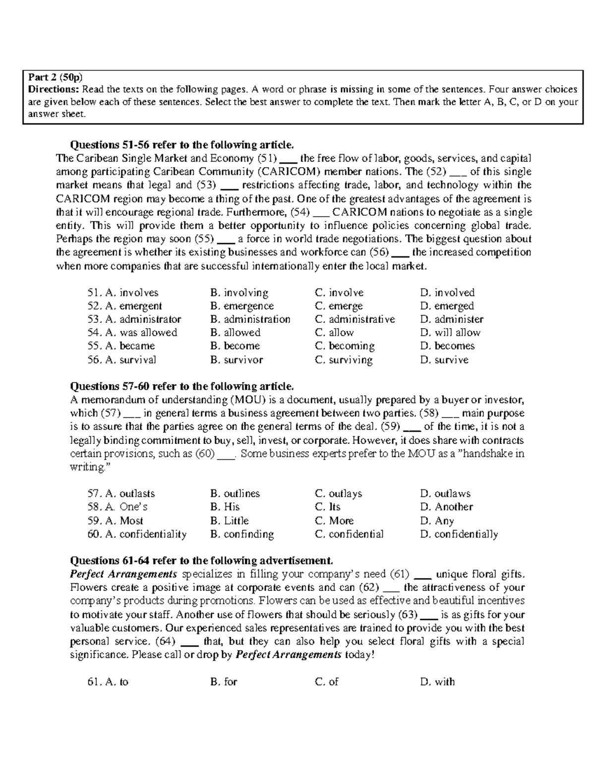 Part 2 - Toeic - Part 2 (50p) Directions: Read the texts on the ...