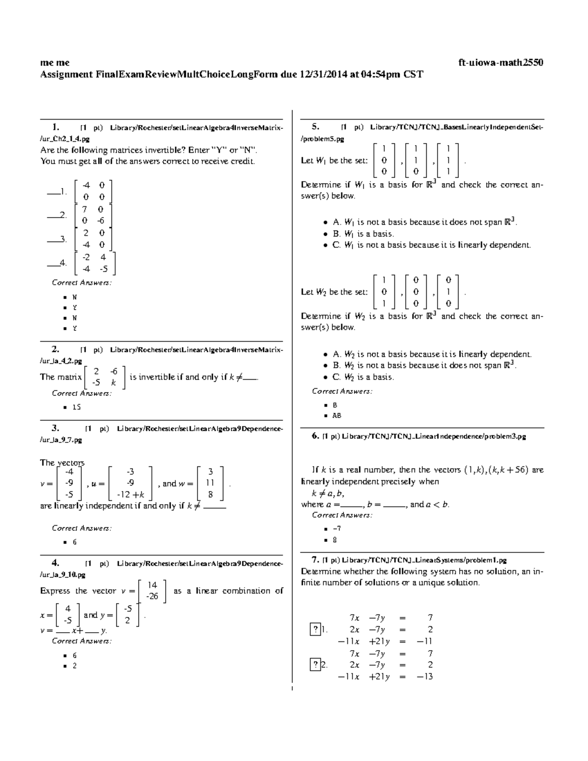 University of Iowa Past Exam - me me ft-uiowa-math Assignment ...