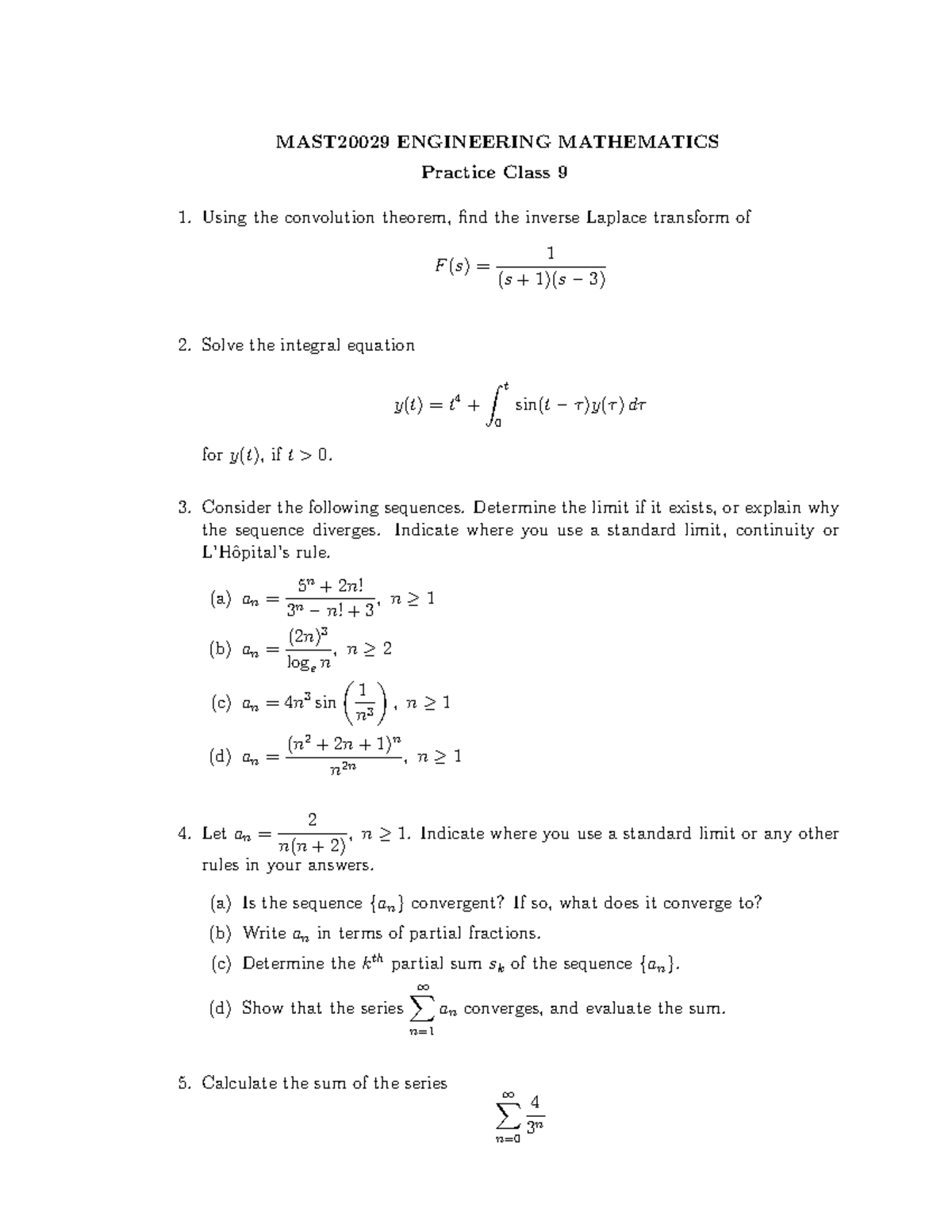 Tute9questions - Tutorial questions and work from week 9 - MAST20029 ...