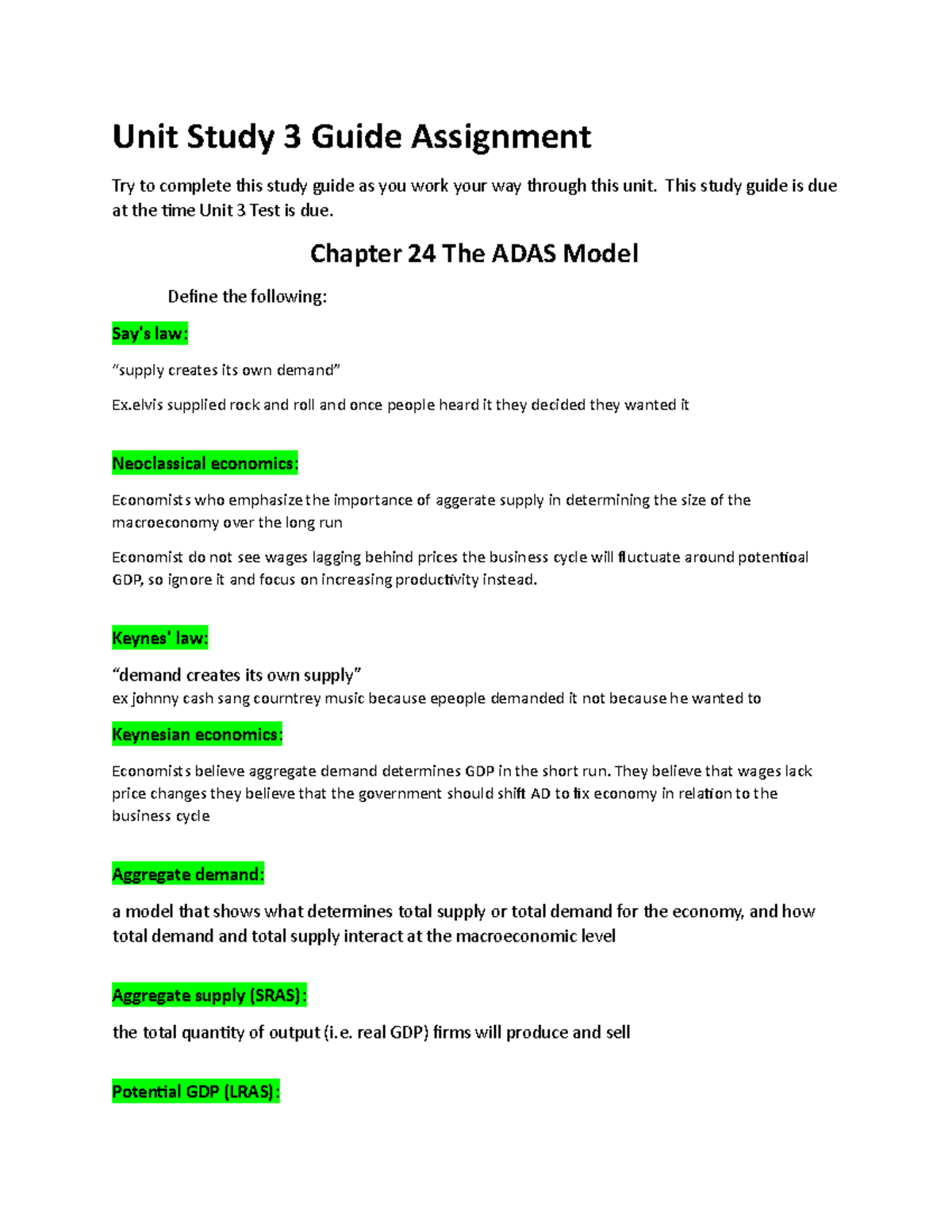 SG 3 - macro - Unit Study 3 Guide Assignment Try to complete this study guide as you work your ...