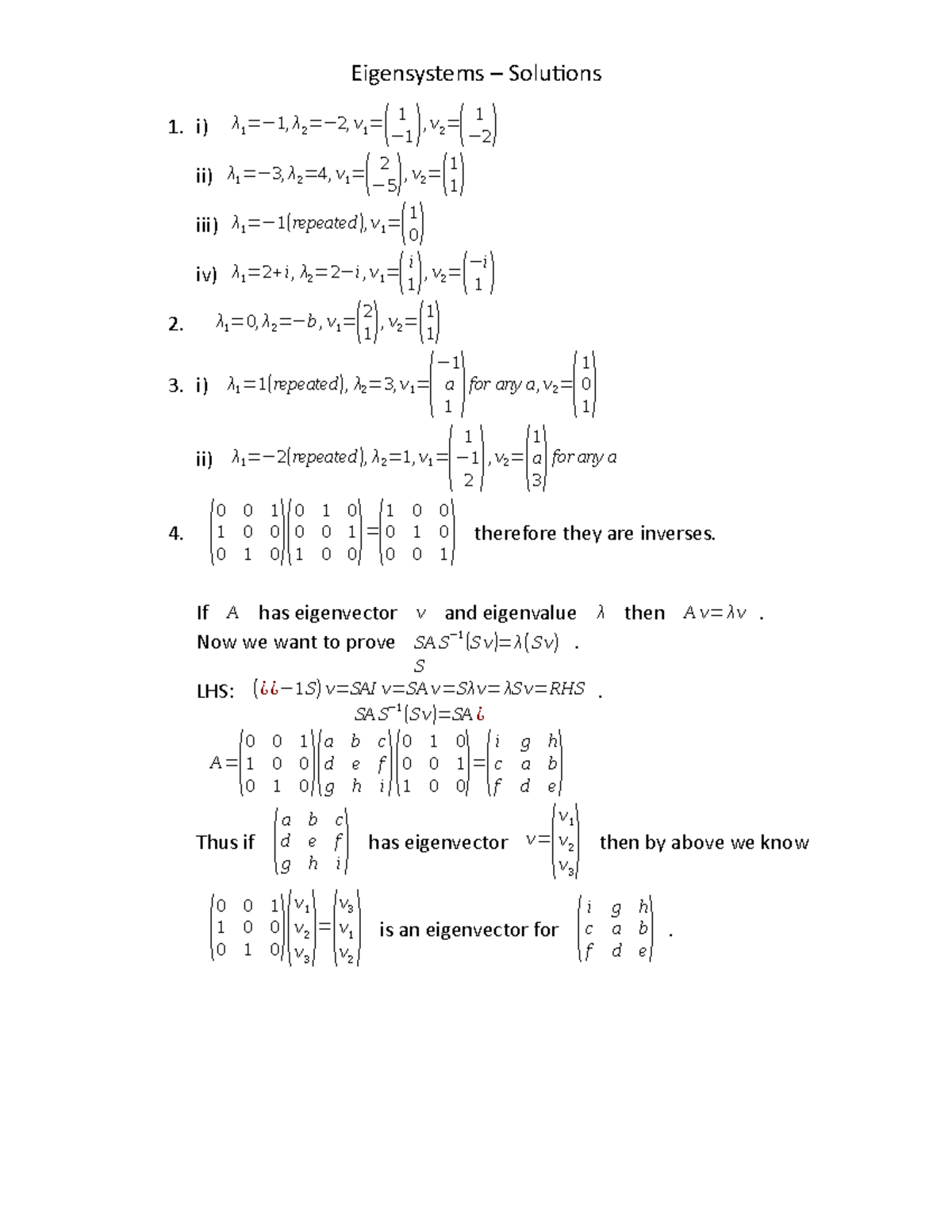 Eigensystems Solutions Eigensystems Solutions 1 1 1 I λ 1 1 λ2