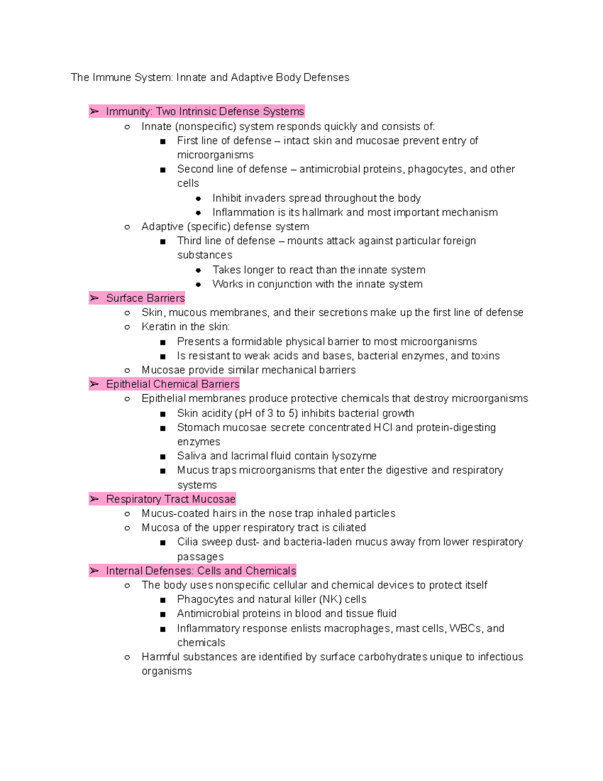 The Immune System: Innate and Adaptive Body Defenses - Studocu