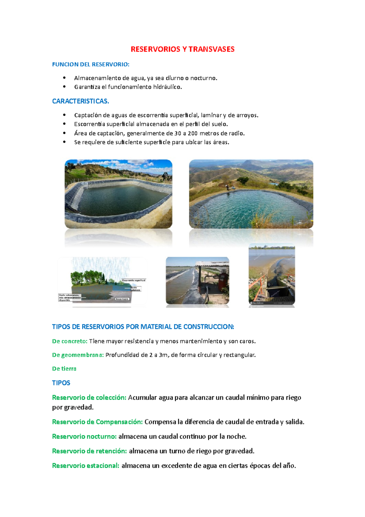 Reservorios Y Transvases - RESERVORIOS Y TRANSVASES FUNCION DEL ...