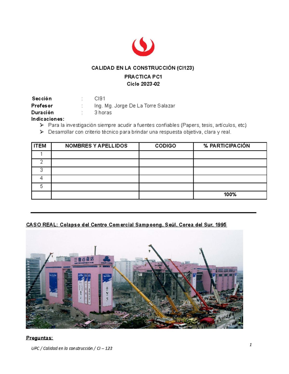 PC1 Calidad Construcción CI123 2023-2 - CALIDAD EN LA CONSTRUCCIÓN ...
