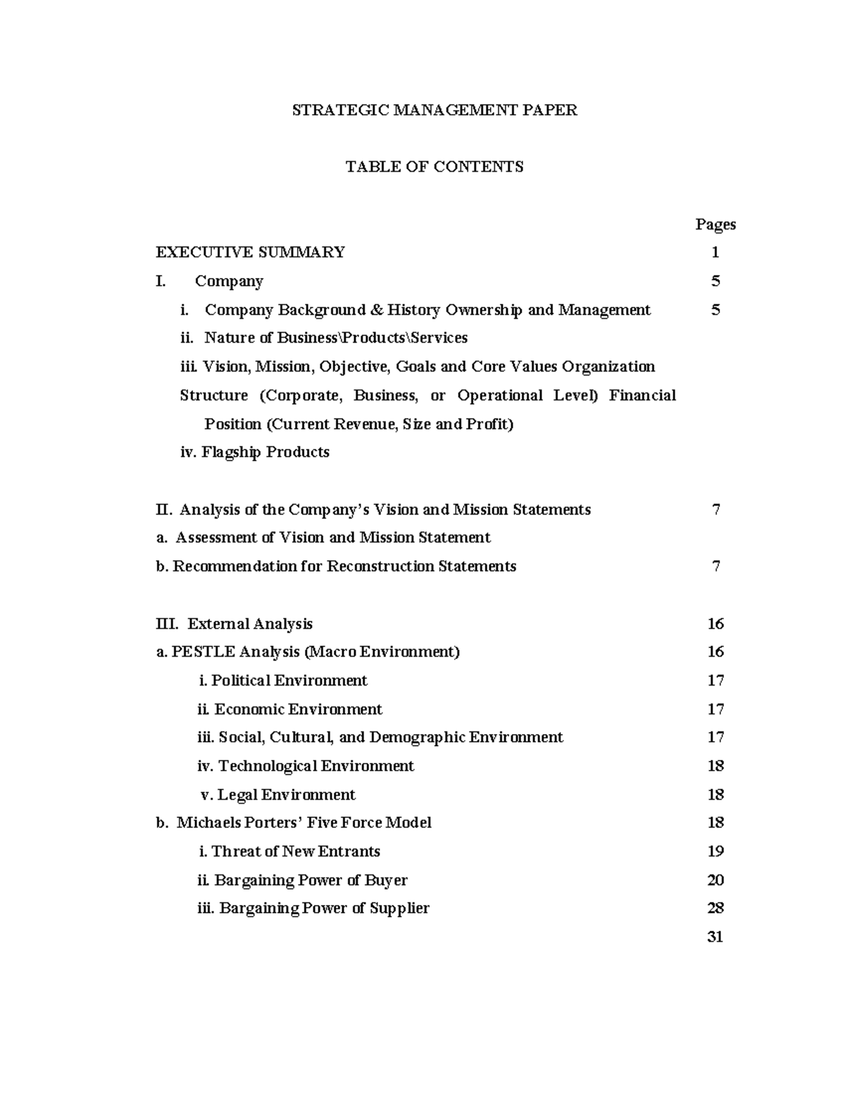 Strama Paper - SAN Miguel CORP - STRATEGIC MANAGEMENT PAPER TABLE OF ...