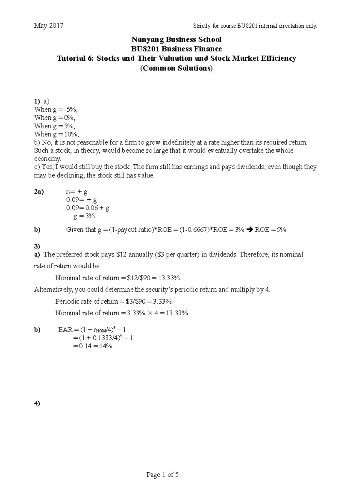 Tut06soln a - tutorial - Nanyang Business School BU8201 Business ...