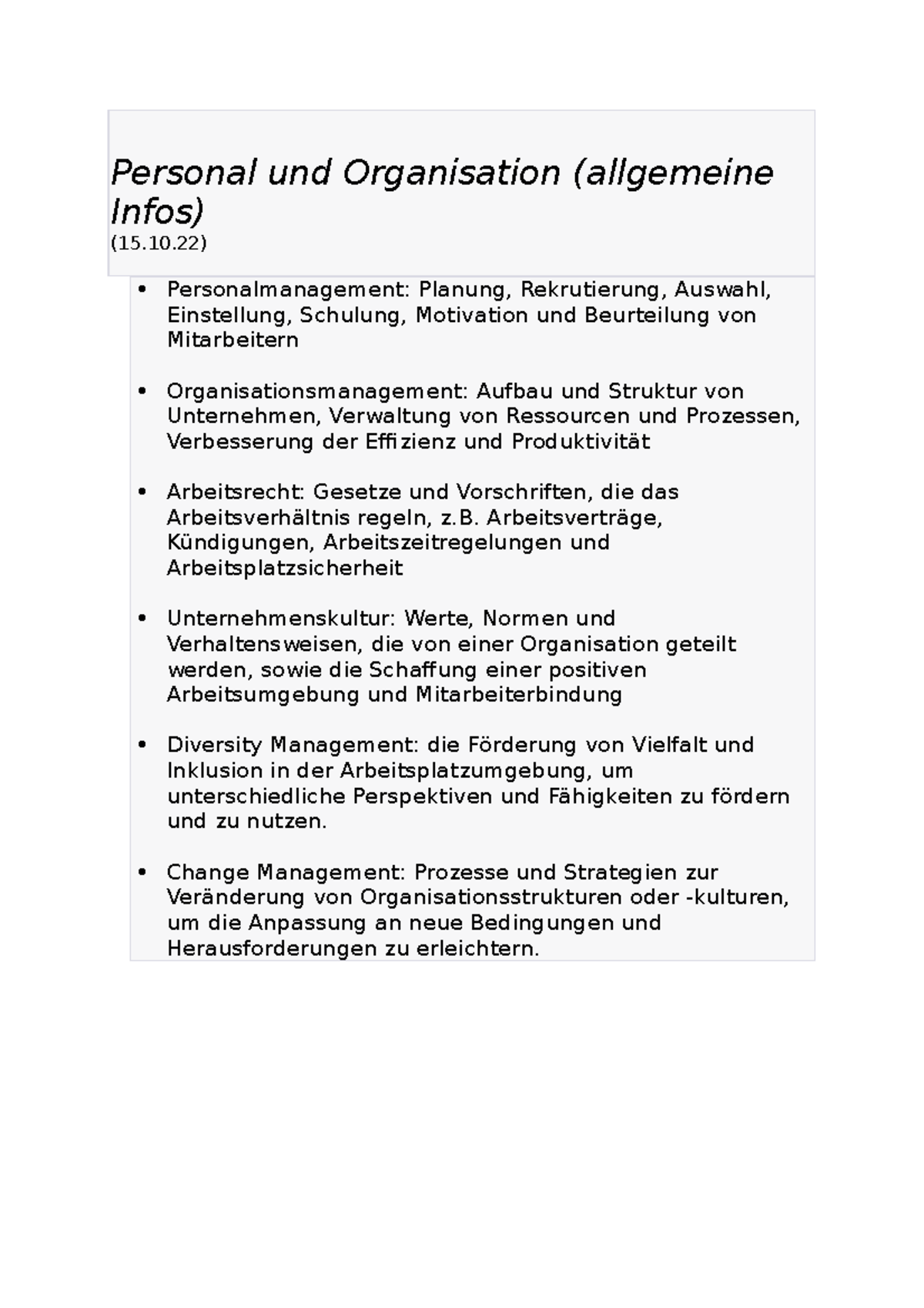Organisation und Personal im Allgemeinen - Personal und Organisation ...