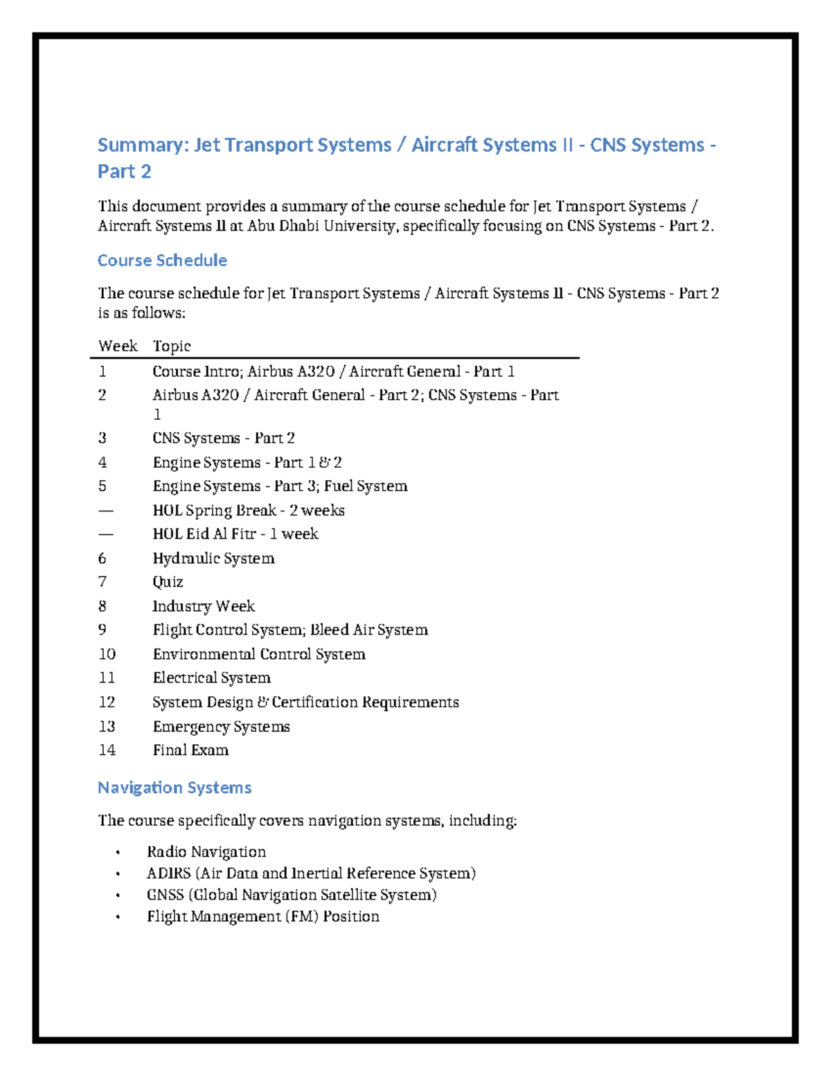 AVS411 03a Airbus A320-CNS systems part 2 summary - Summary: Jet ...