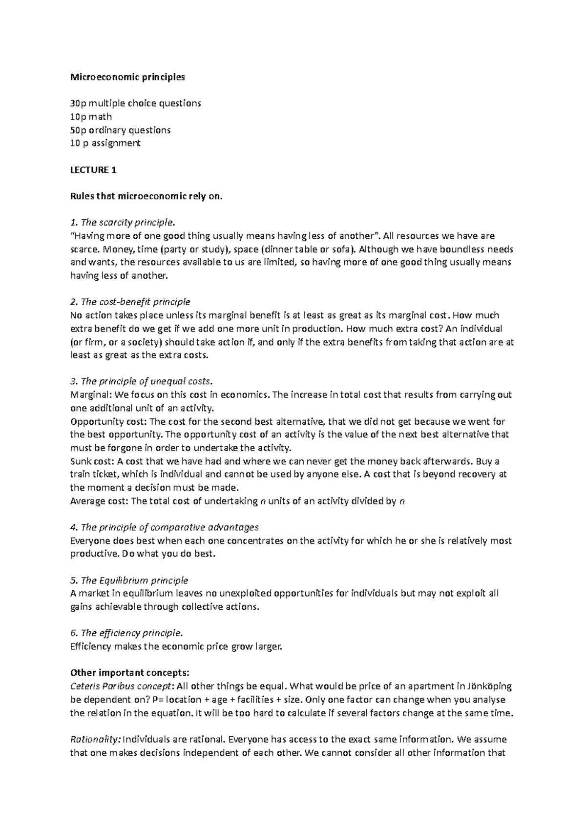 Microeconomic Principles Summary - Microeconomic principles 30p ...
