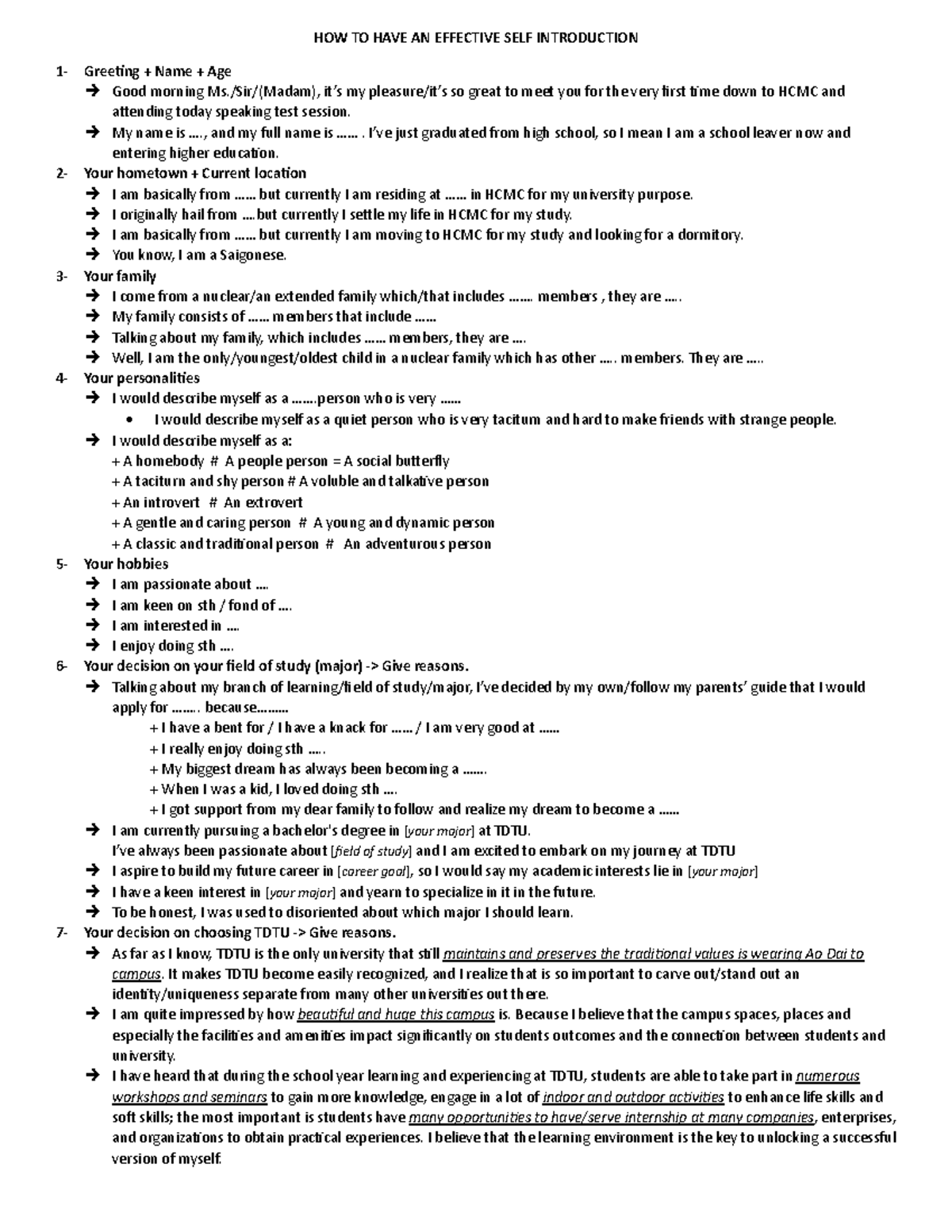 Introduce about yourself - HOW TO HAVE AN EFFECTIVE SELF INTRODUCTION 1 ...