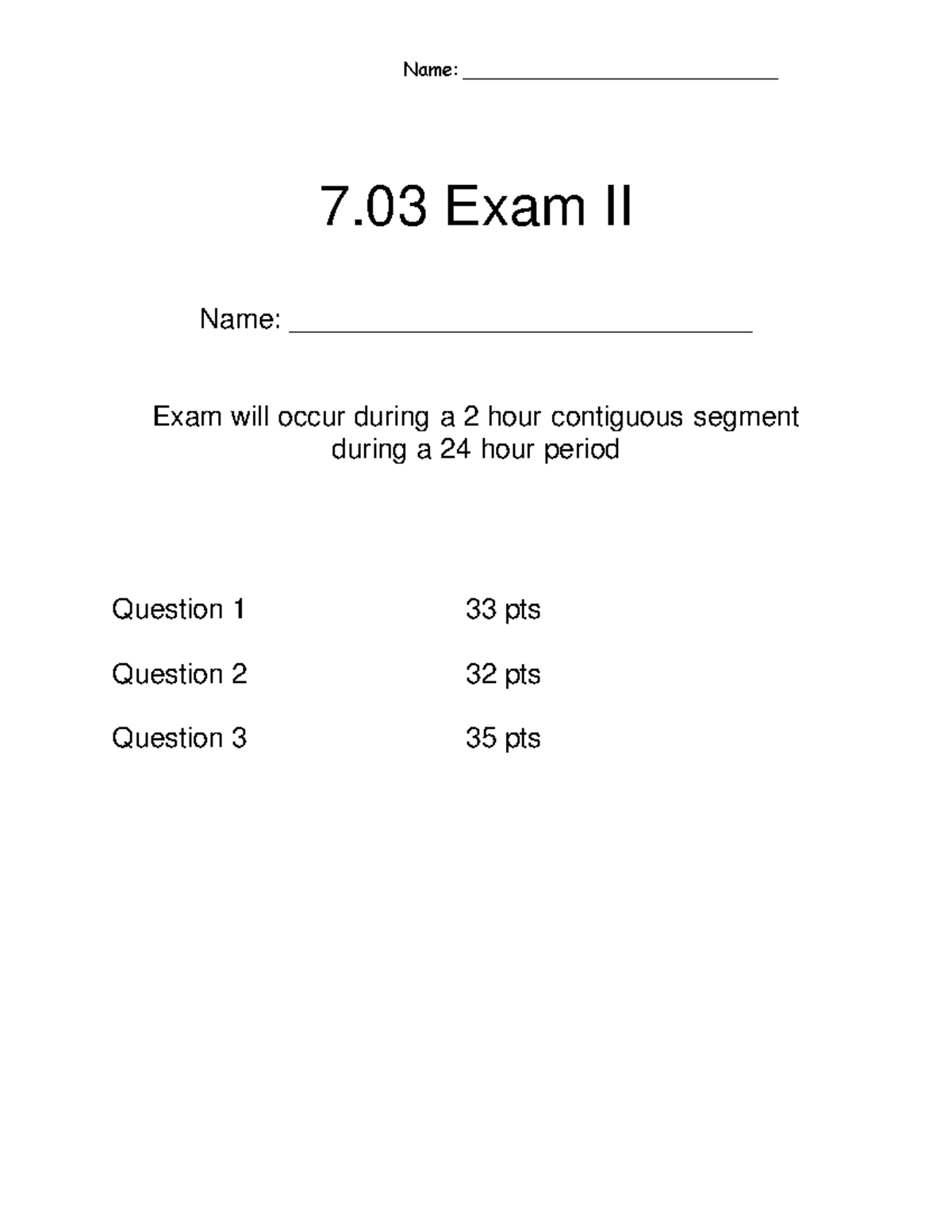 Exam 2 Problems - 7 Exam II Name: ______________________________ Exam ...