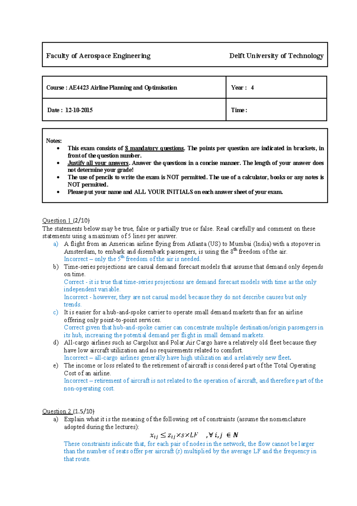 Exam Example 2 - Faculty of Aerospace Engineering Delft University of ...