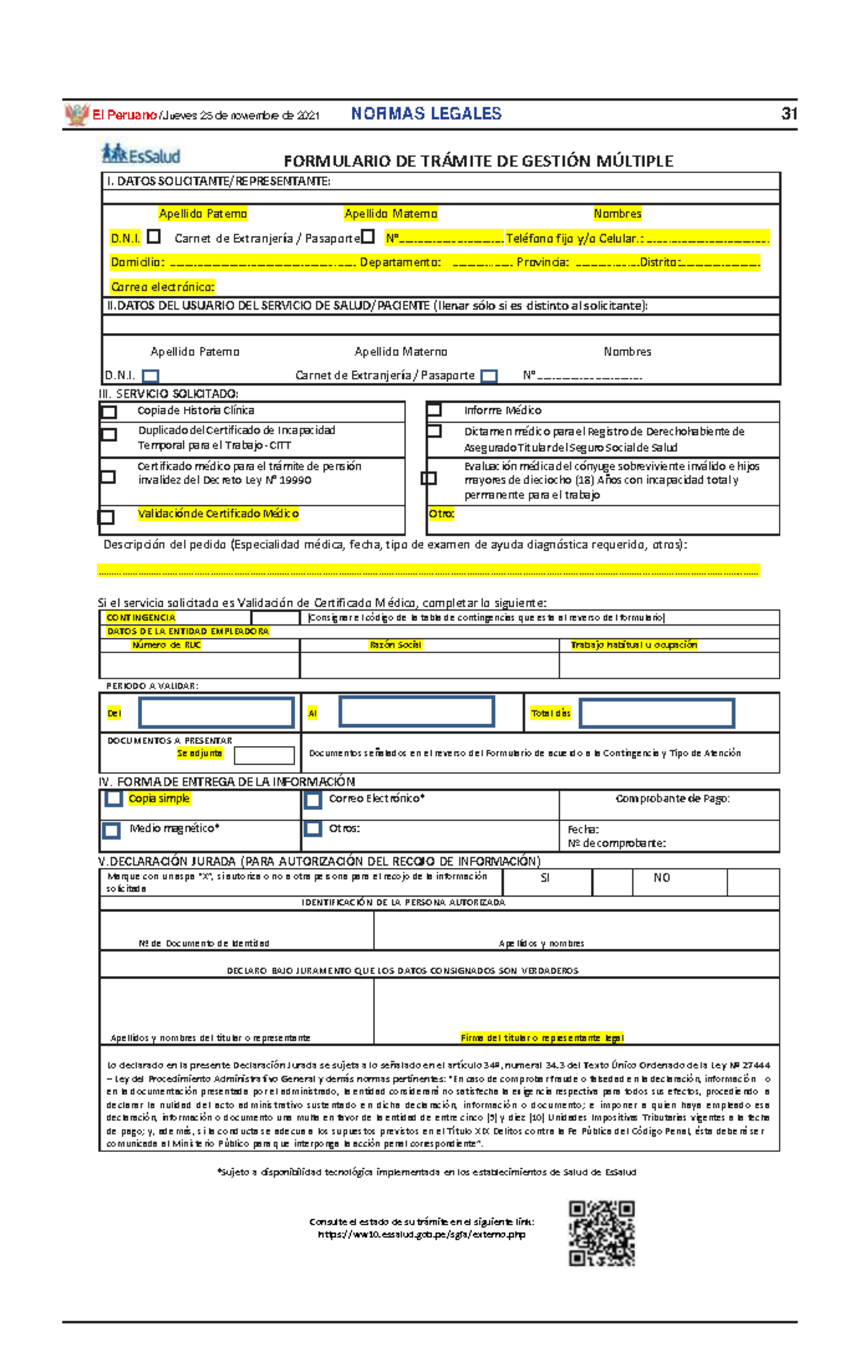 Formulario DE Tramite DE Gestion Multipleqr 2 - El Peruano / Jueves 25 ...