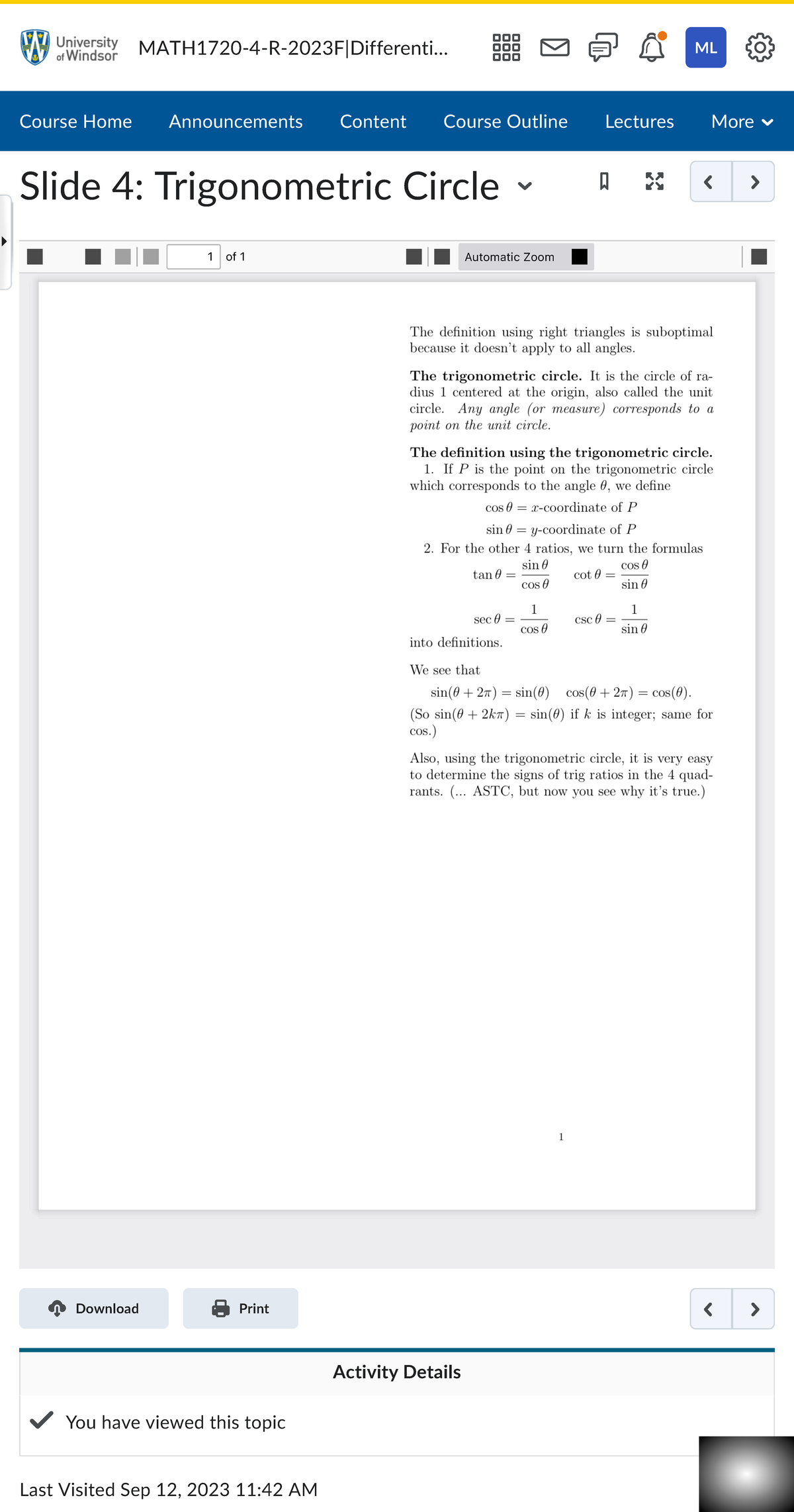 Slide 4 Trigonometric Circle - Differential Calc… - Download Print ...