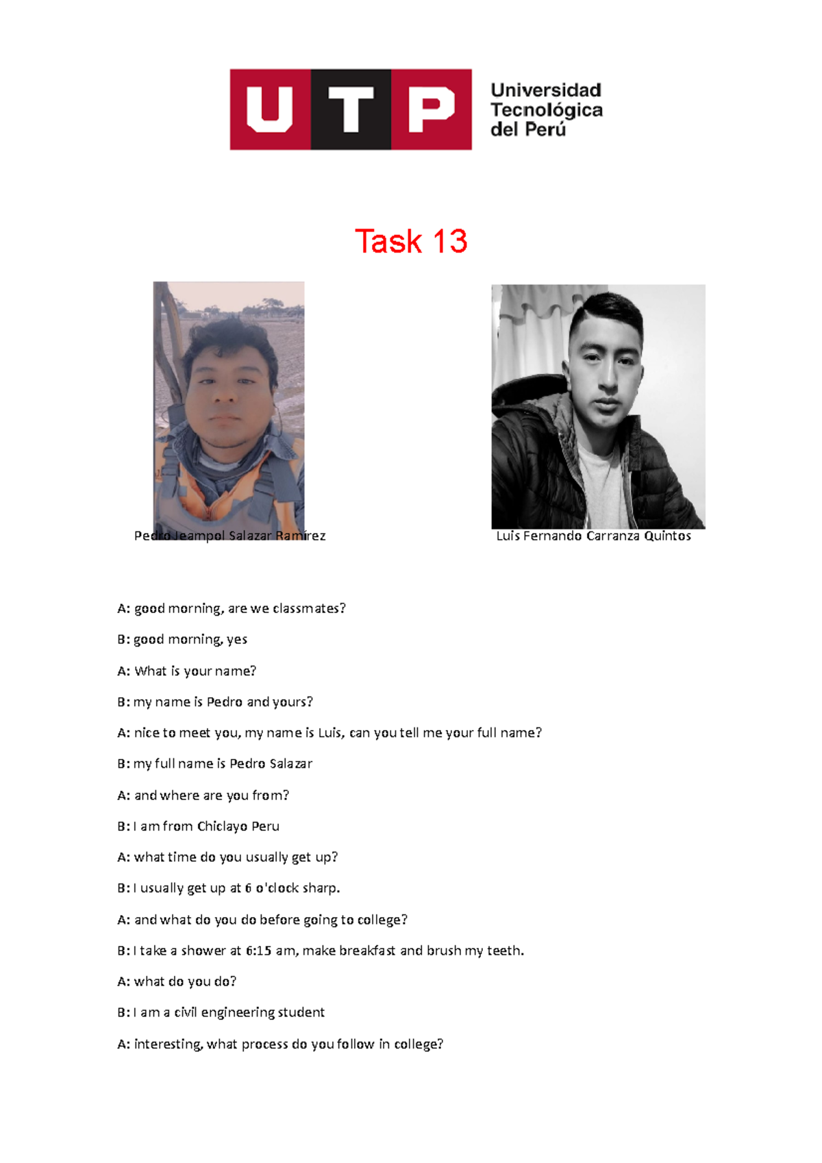 TASK 13 - tarea 13 - Task 13 Pedro Jeampol Salazar Ramírez Luis Fernando Carranza Quintos A ...