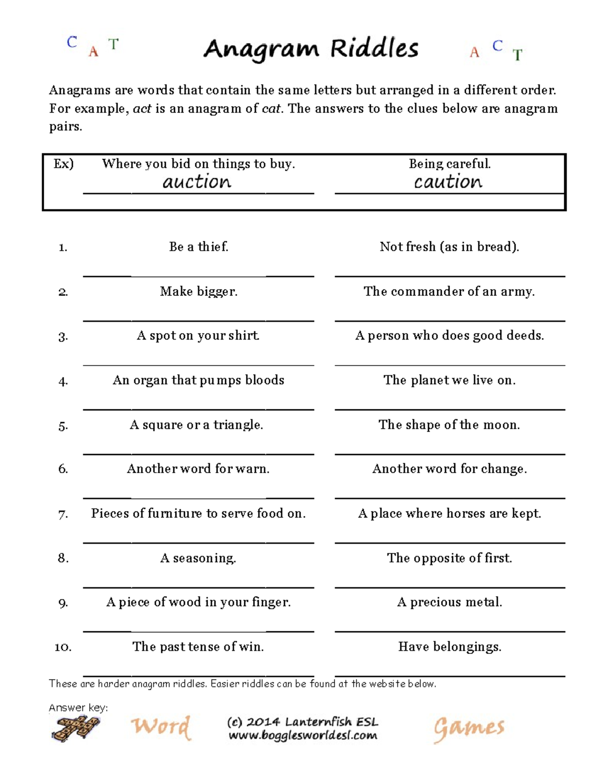 Anagram Riddles Hard 1 - English exercise - Anagrams are words that ...