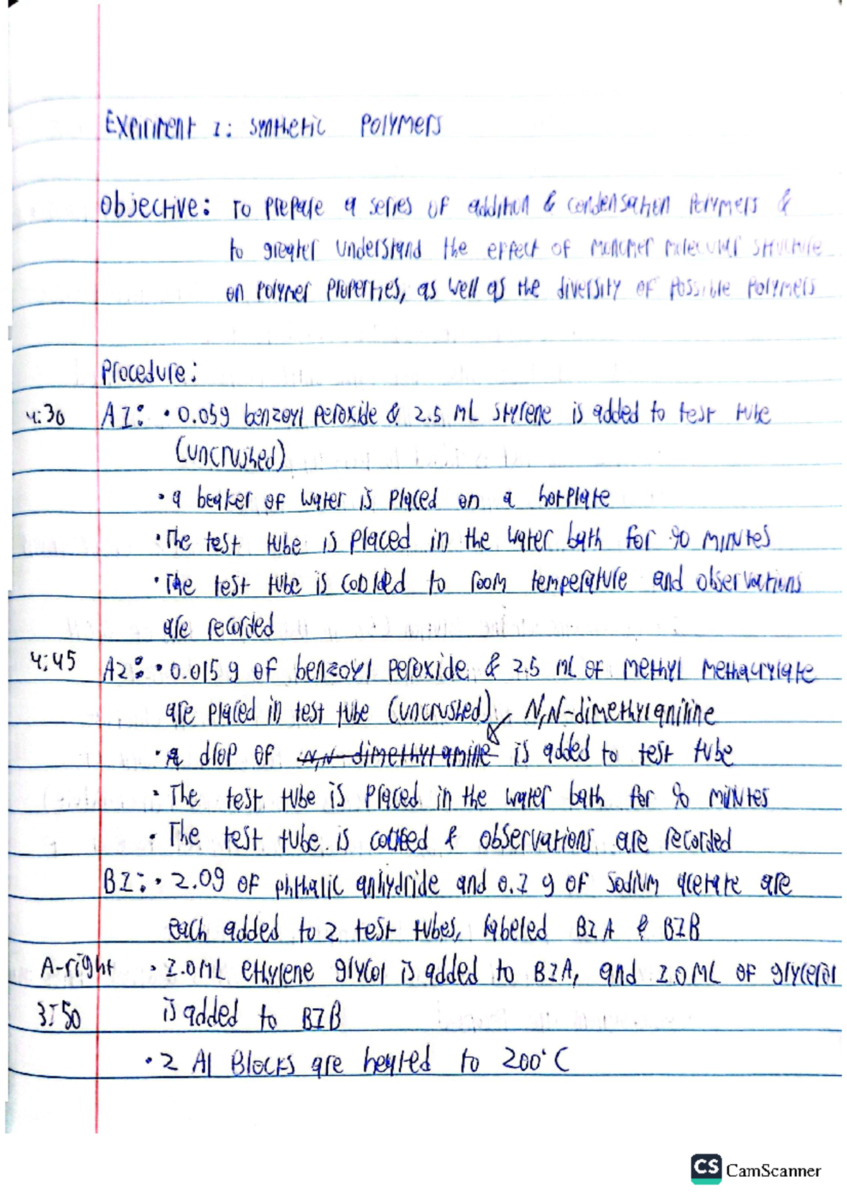 CHEM 20A3 Lab 1 report - Expiriment I: synthetic Polymers objective: TO ...