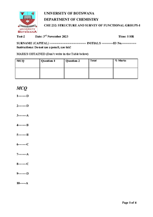 CHE 232 EXAM 2017-2018 - UNIVERSITY OF BOTSWANA CHEMISTRY DEPARTMENT ...