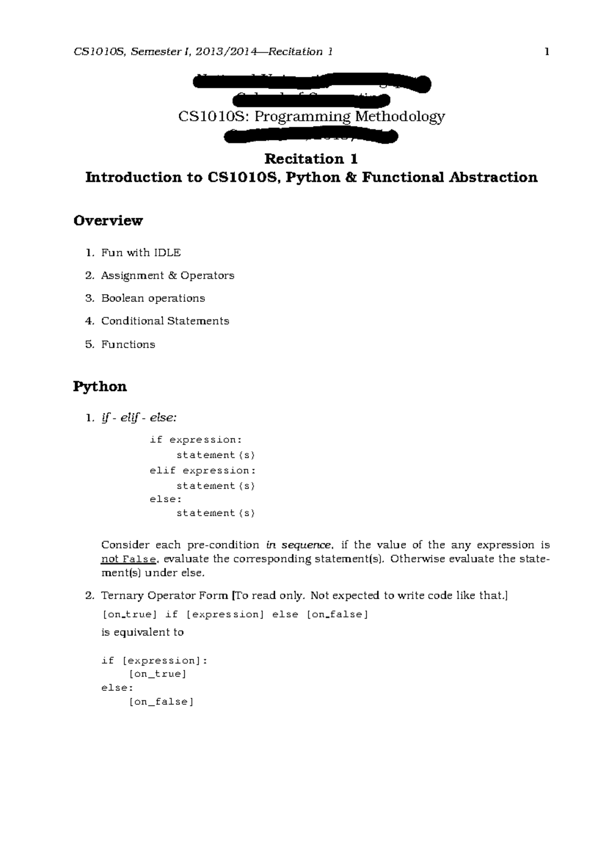 Cs1010s-rec01 - c++ practice - National University of Singapore School of Computing CS1010S ...