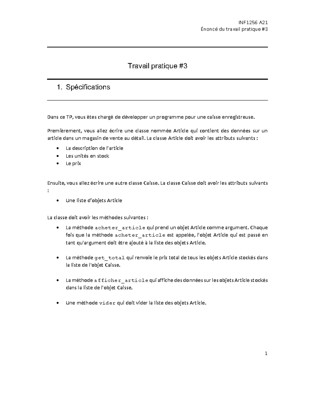 TP3 - travaux - INF1256 A Énoncé du travail pratique # 1 Travail ...