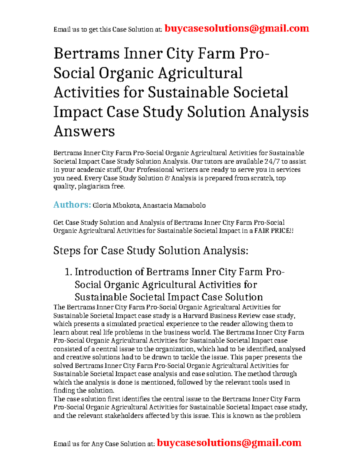 SOLUTION Bertrams Inner City Farm Pro-Social Organic Agricultural ...