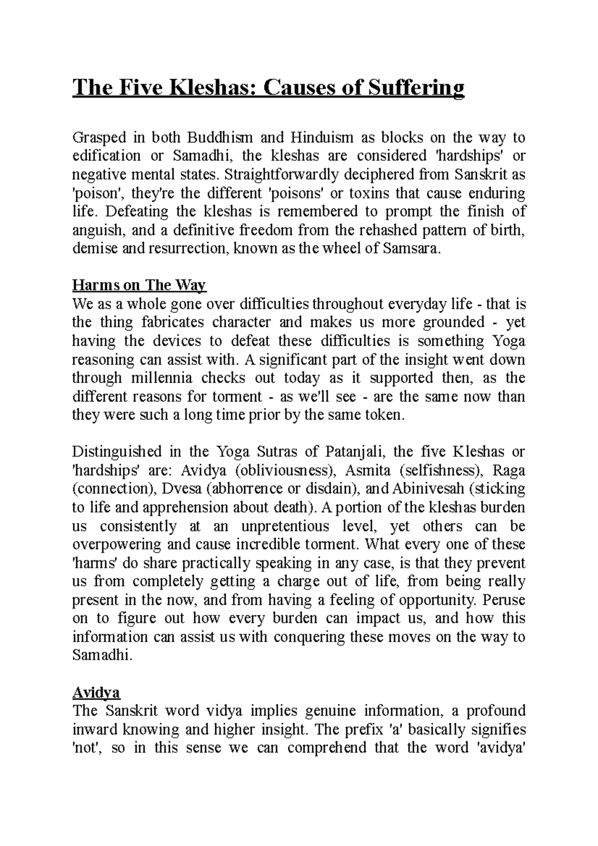 The Five Kleshas Causes of Suffering - The Five Kleshas: Causes of ...