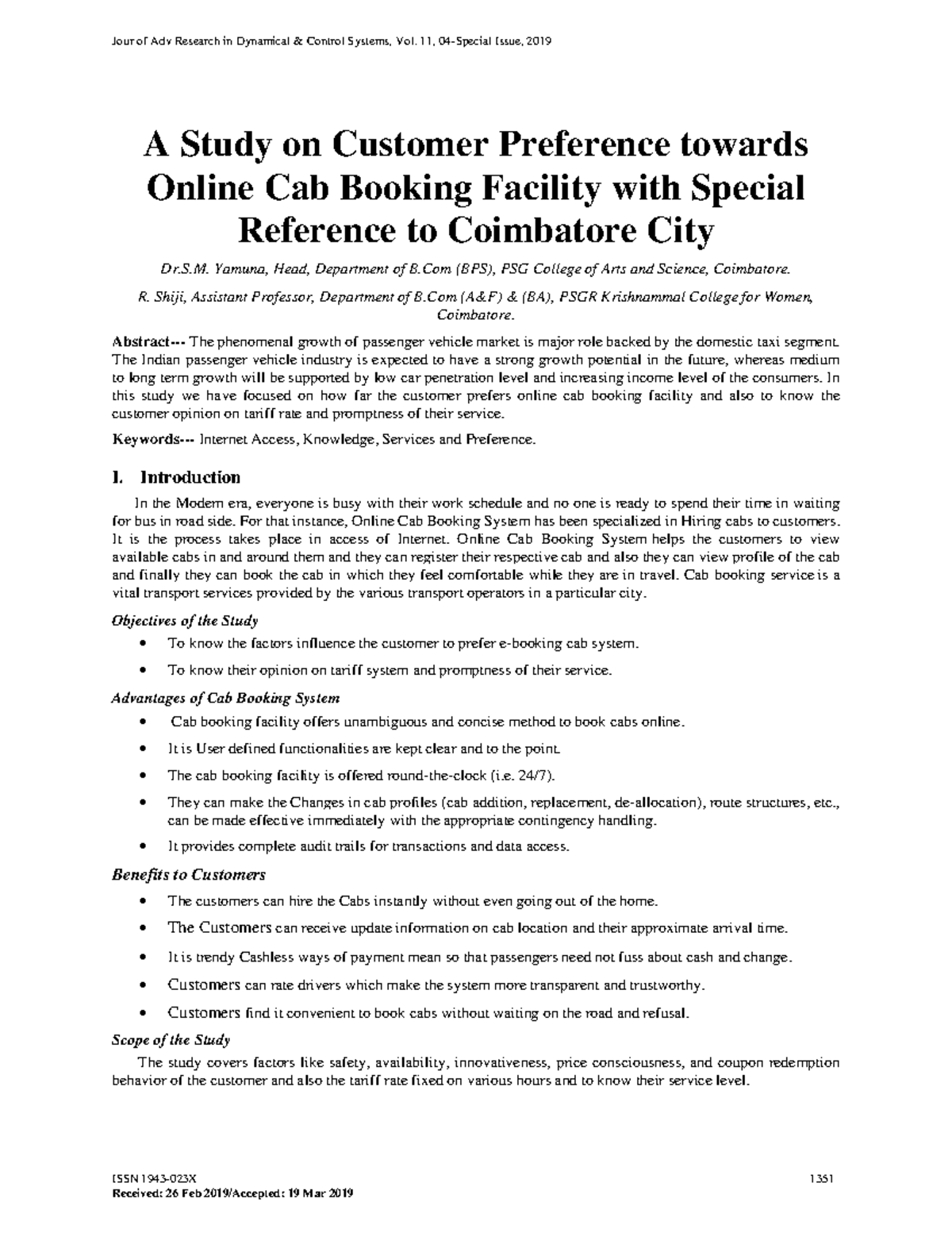 A Study ON Customer Preference Towards Online CAB Booking Facility WITH ...