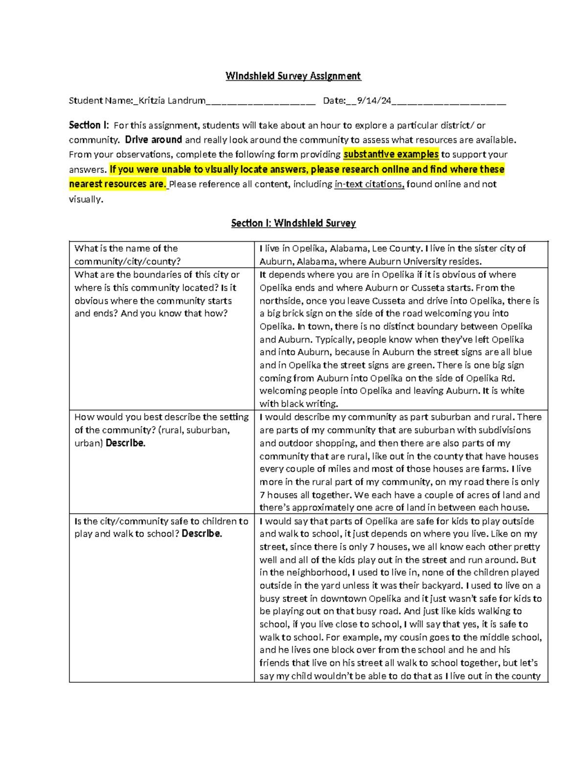 Windshield Survey - sdf sdf - Windshield Survey Assignment Student Name ...