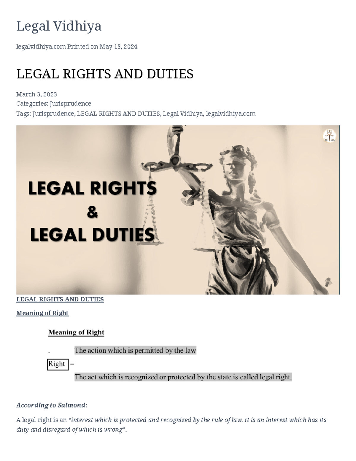 Legal Rights AND Duties – Legal Vidhiya - Legal Vidhiya - Legal Vidhiya legalvidhiya Printed on ...
