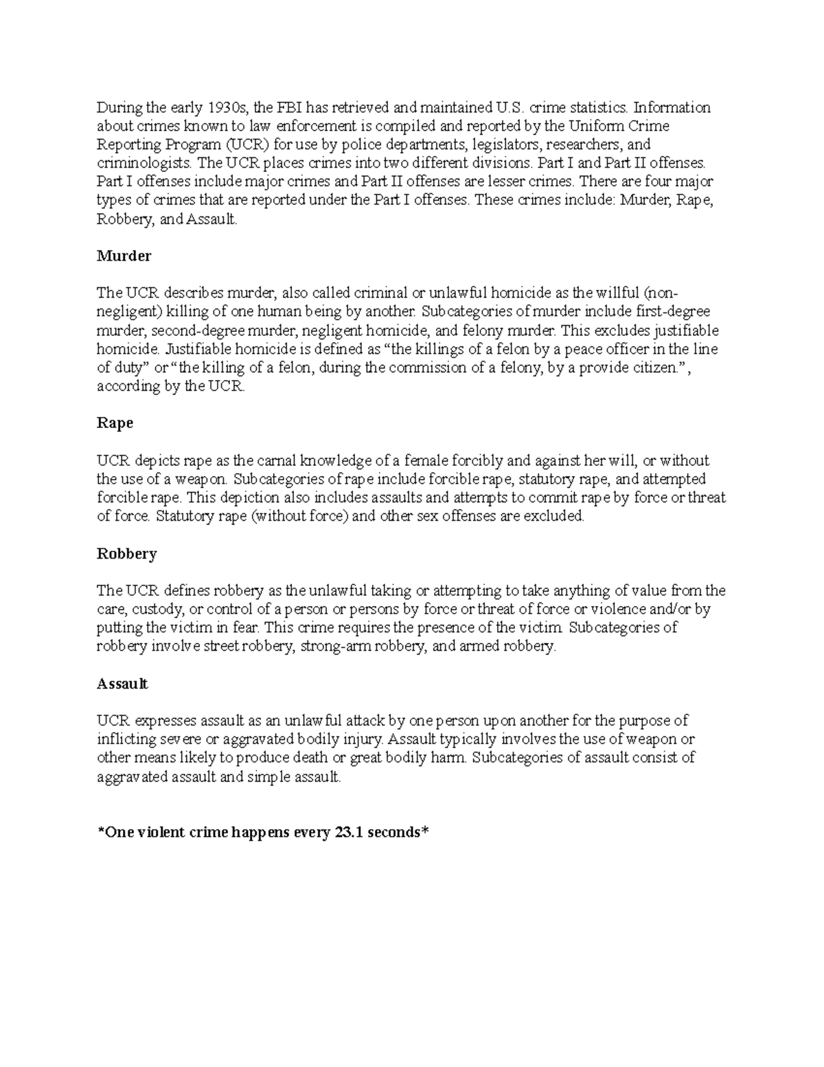 Violent Crime - During the early 1930s, the FBI has retrieved and ...