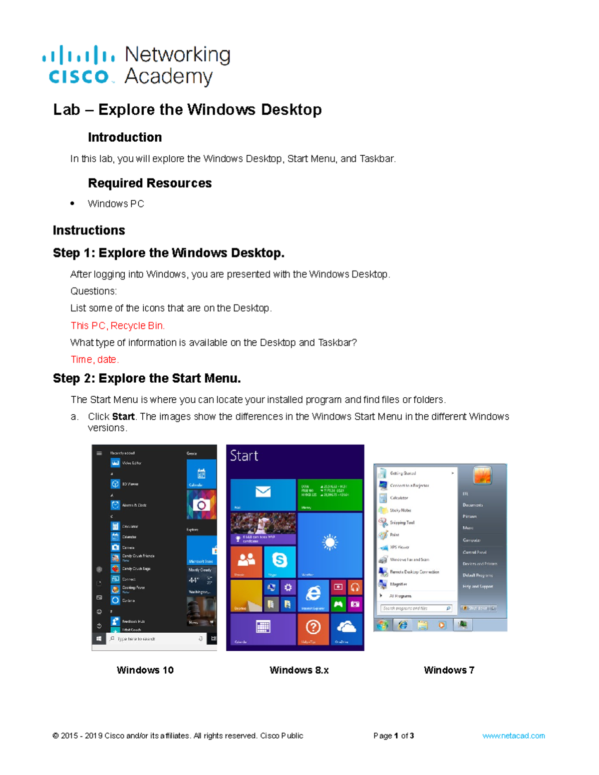 11.1.2.10 Lab - Explore the Windows Desktop - Lab – Explore the Windows Desktop Introduction In ...