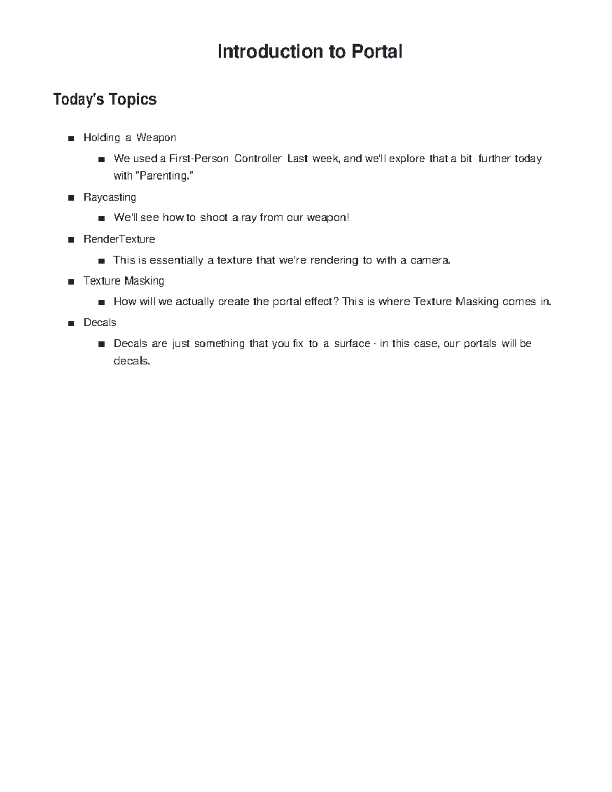 Introduction to Portal - Introduction to Portal Today's Topics Holding ...