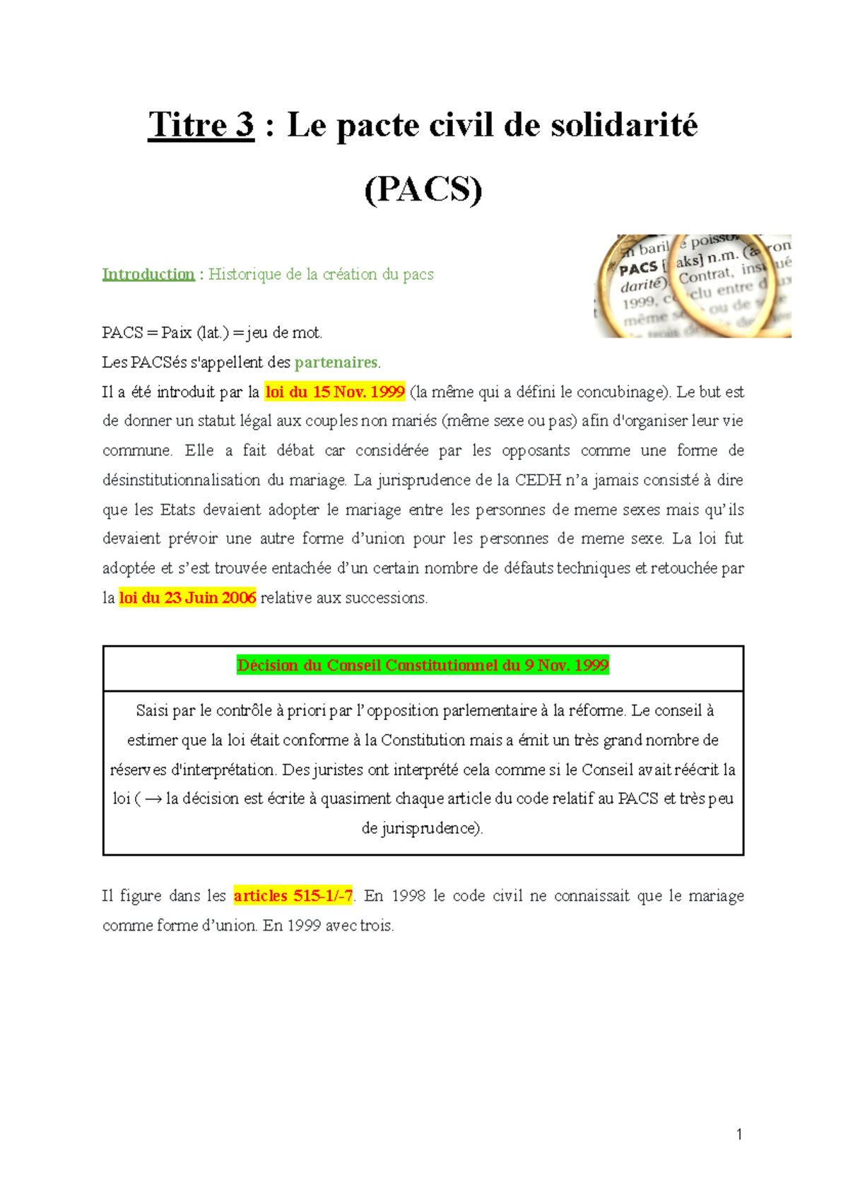 Le PACS - le pacs - Titre 3 : Le pacte civil de solidarité (PACS ...