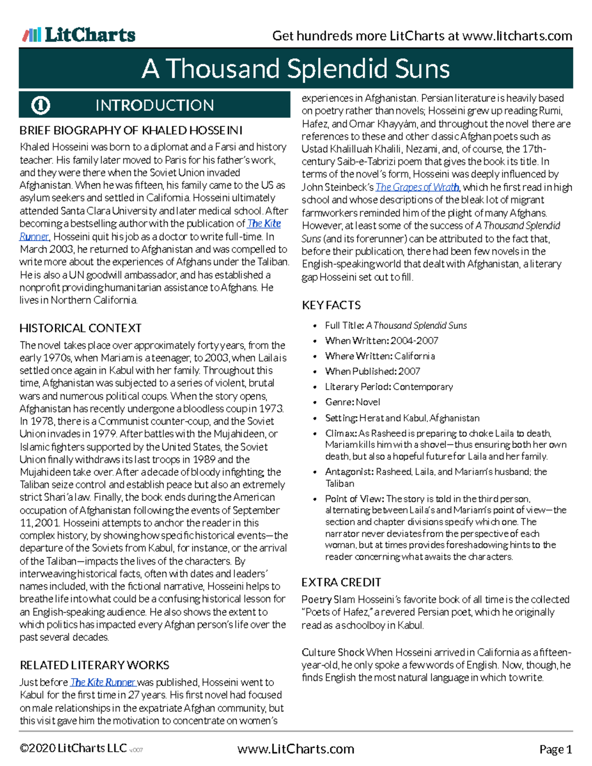A Thousand Splendid Suns - A Thousand Splendid Suns BRIEF BIOGRAPHY OF ...