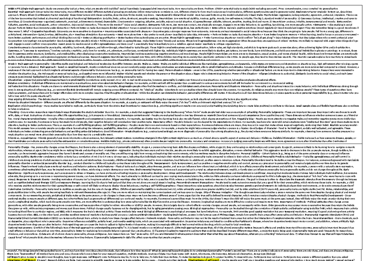 Final Cheet Sheet - WEEK 1: Research methods. What do personality and social psychologists want ...
