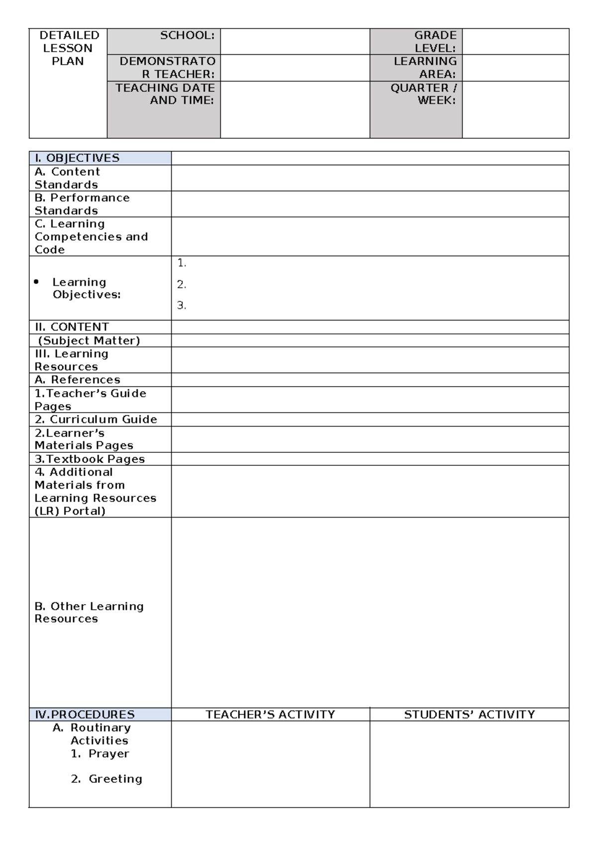 Template-FOR- Detaled- Lesson-PLAN - DETAILED LESSON PLAN SCHOOL: GRADE ...
