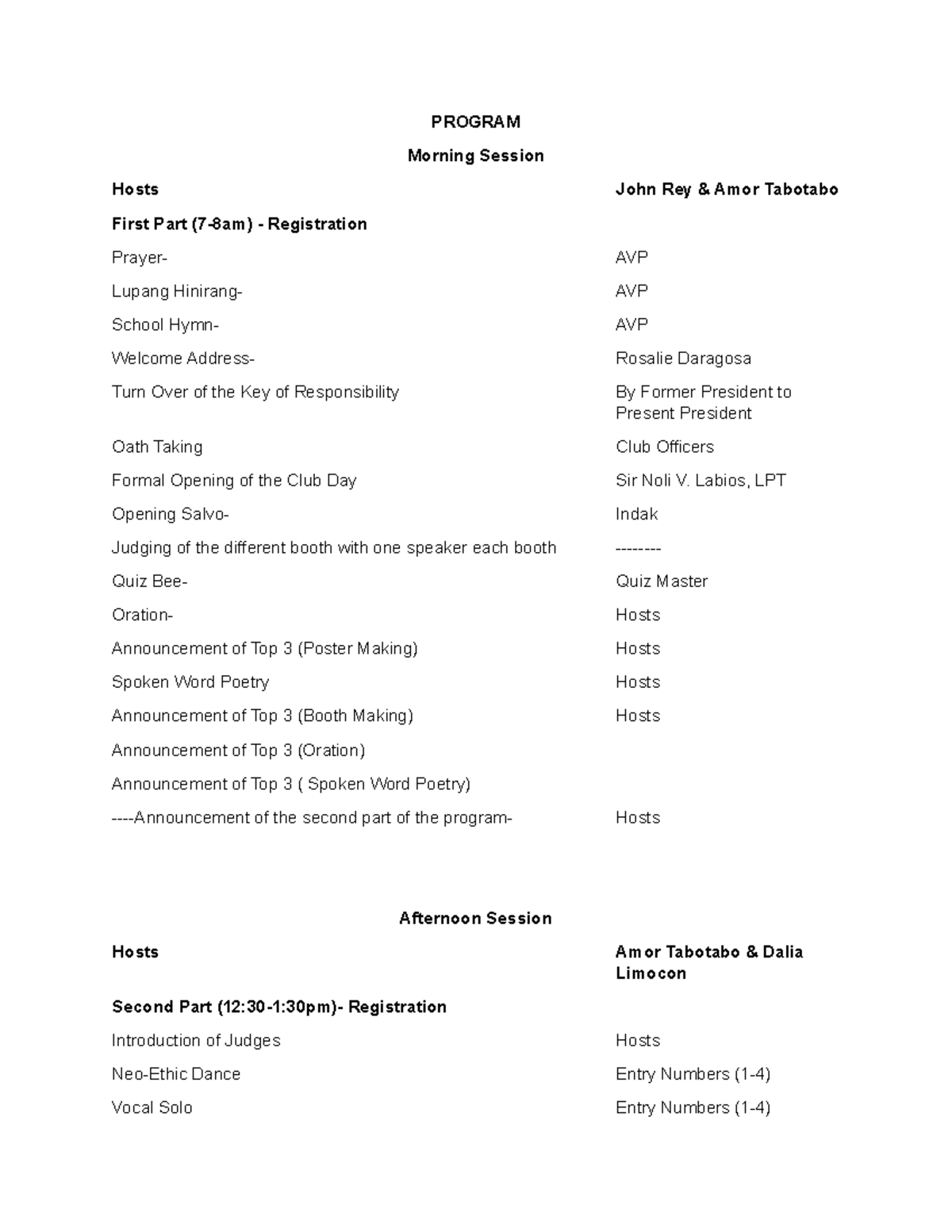 Program - this is just a note - PROGRAM Morning Session Hosts John Rey ...