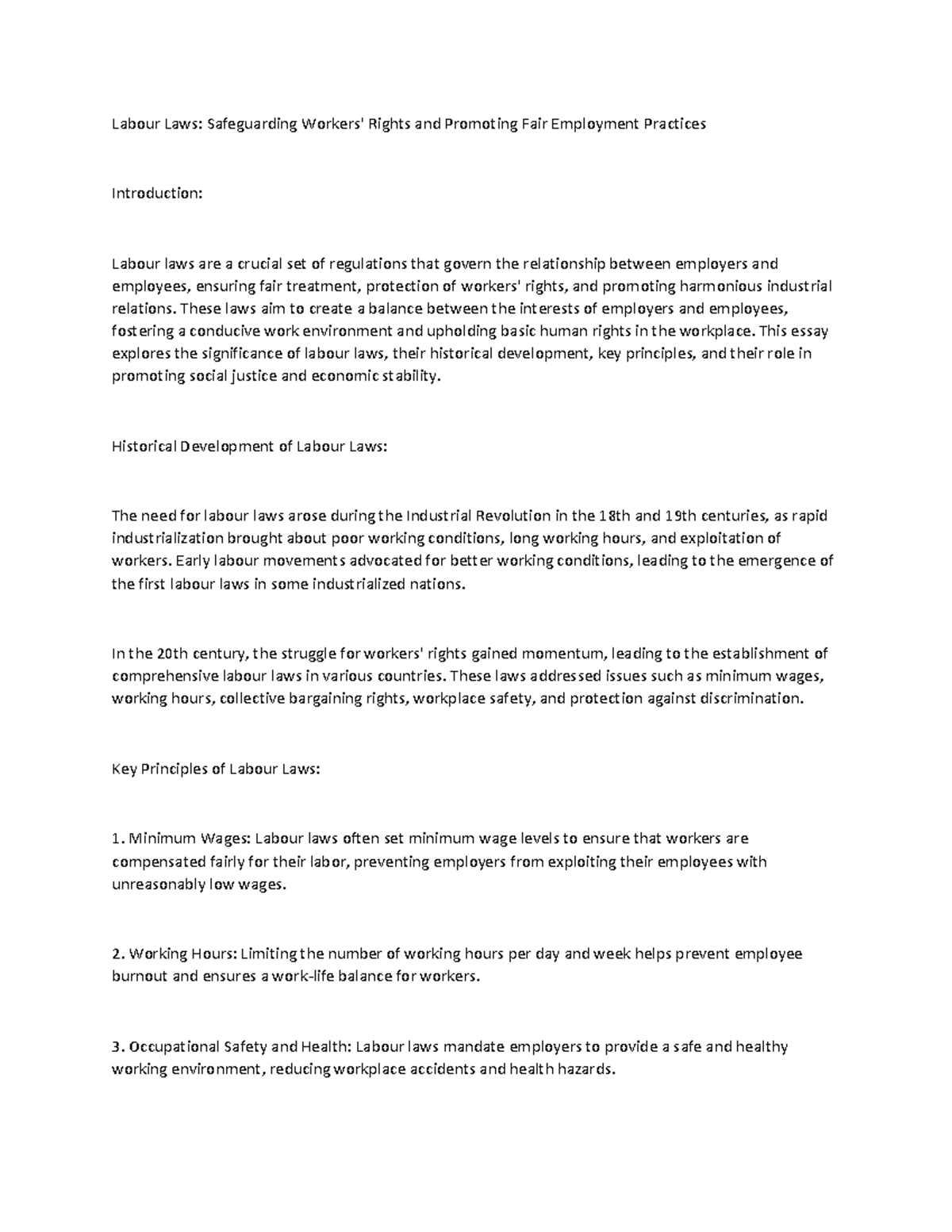 Document 16 (10) - essay - Labour Laws: Safeguarding Workers' Rights ...