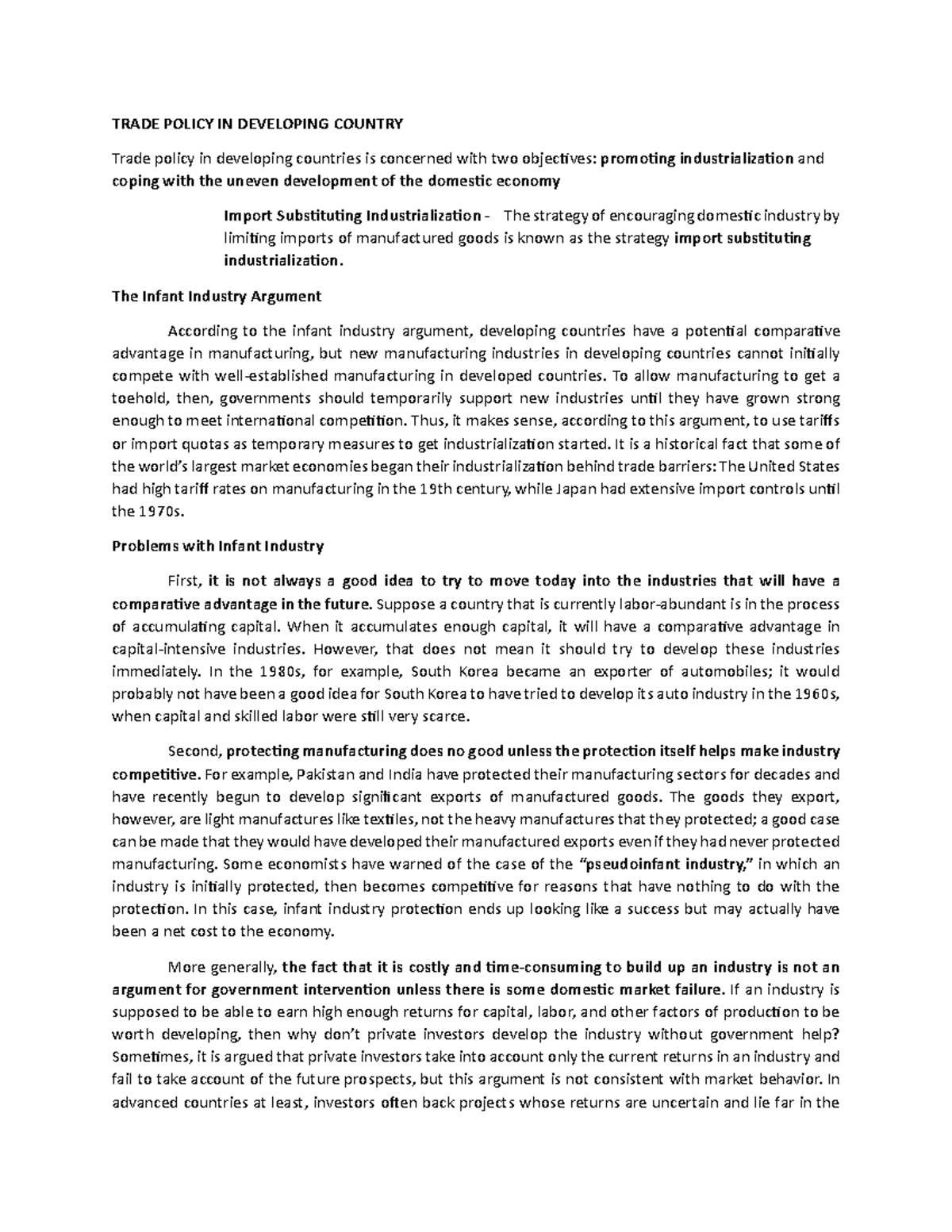 Trade Policy IN Developing Country - TRADE POLICY IN DEVELOPING COUNTRY ...