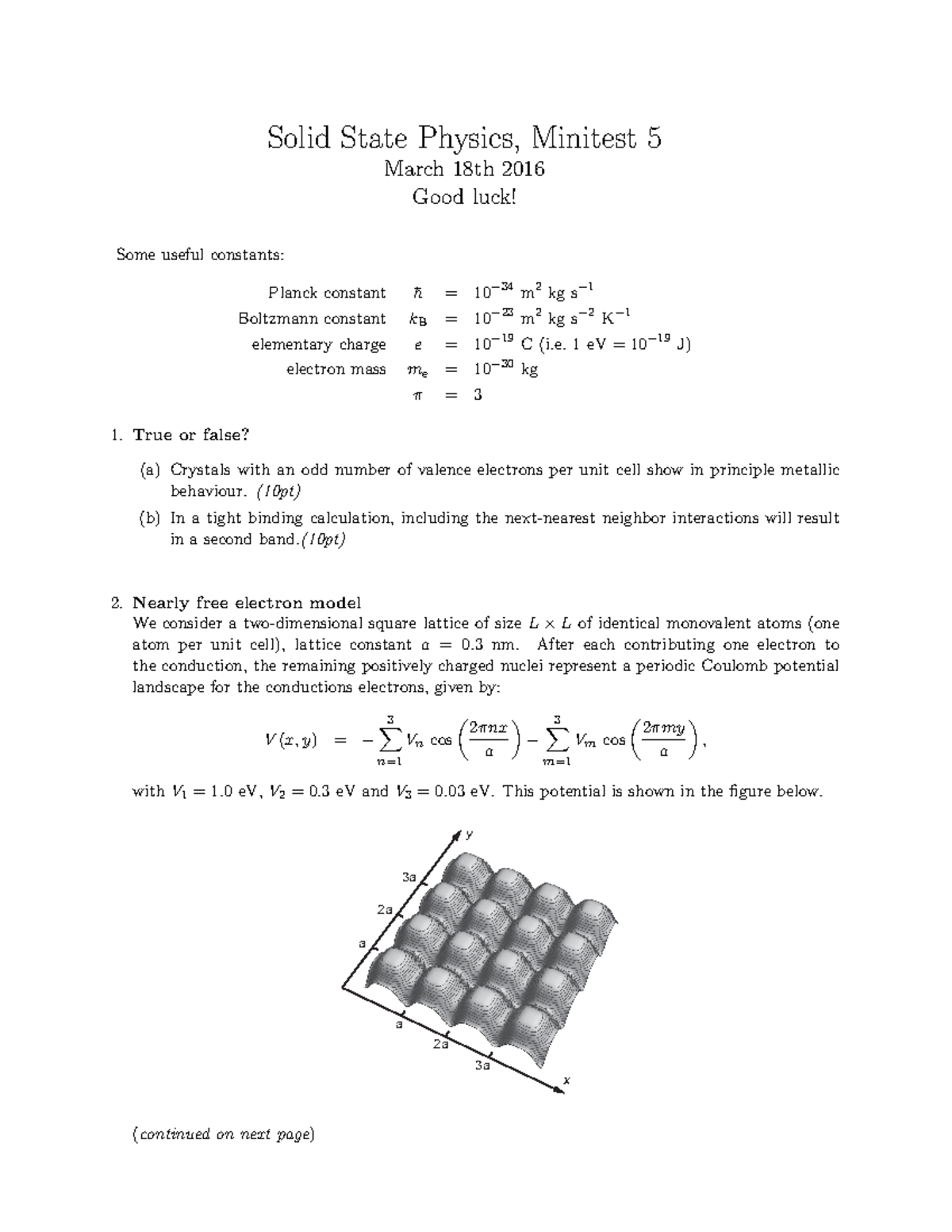 Exam 18 March 2016, questions and answers - Solid State Physics ...