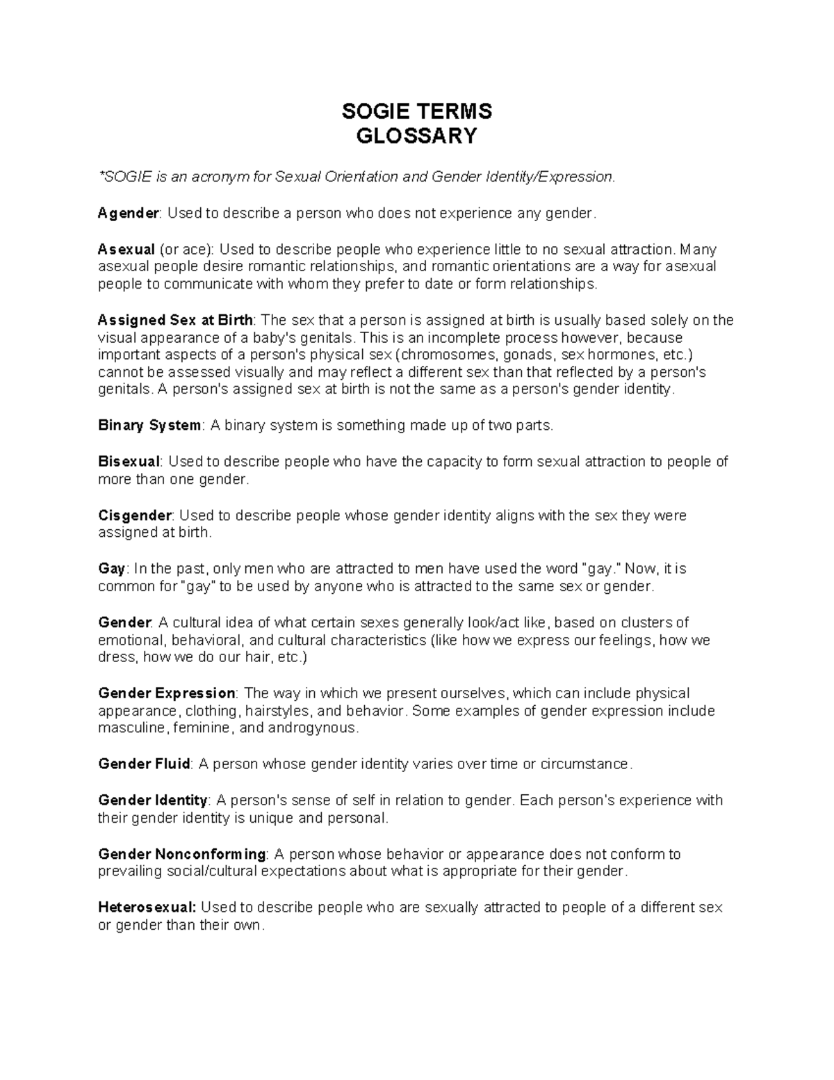 U Glossary - Sogie Terms - SOGIE TERMS GLOSSARY *SOGIE is an acronym ...