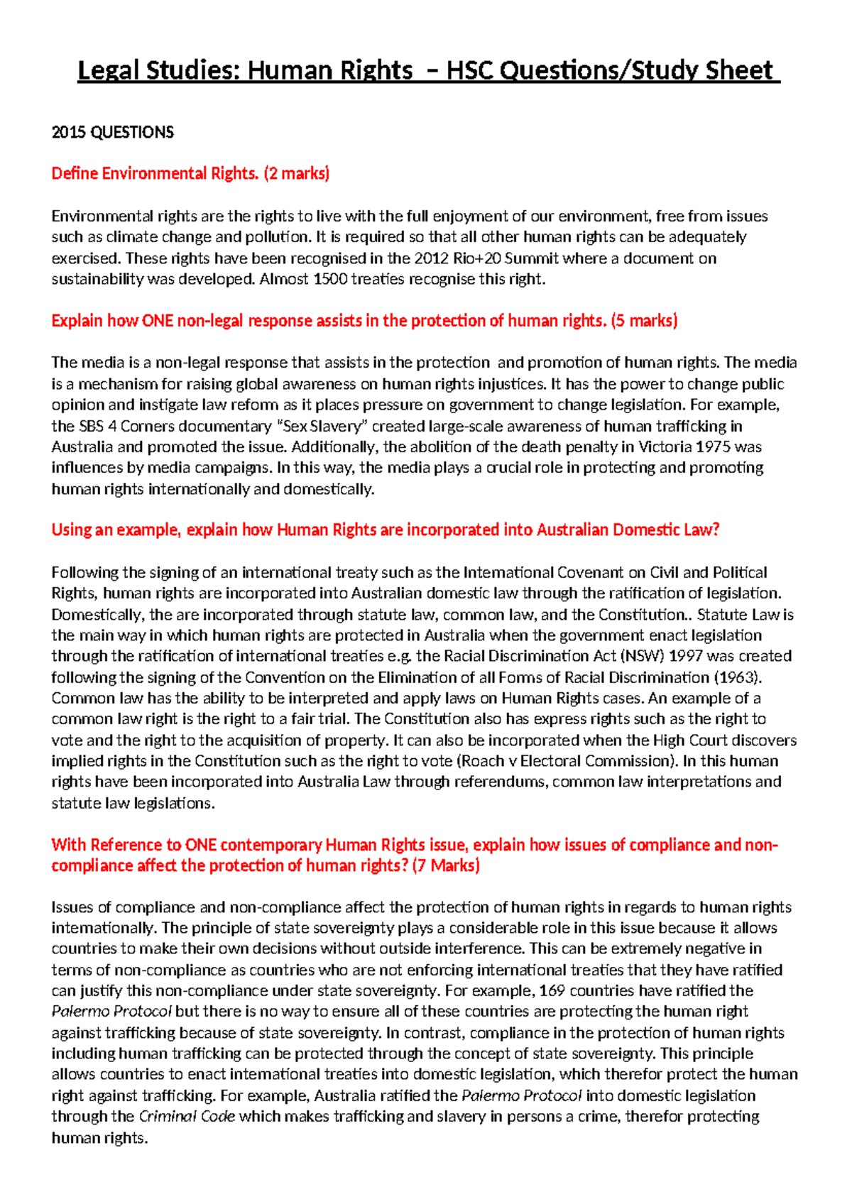 Human Rights – HSC Questions Answers (Neilab Osman) - Legal Studies ...