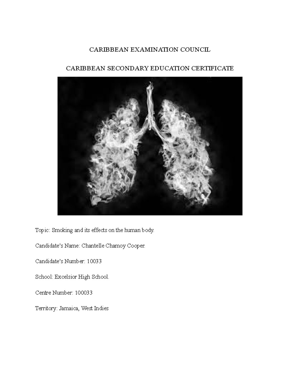 HSB SBA Chantelle Cooper - CARIBBEAN EXAMINATION COUNCIL CARIBBEAN ...