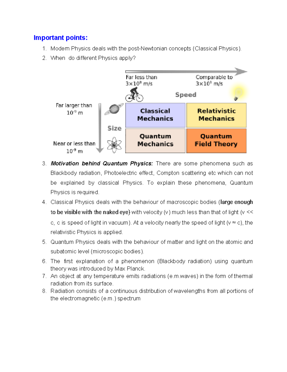 UNIT-1 Quantum Mechanics-I - Important points: Modern Physics deals ...