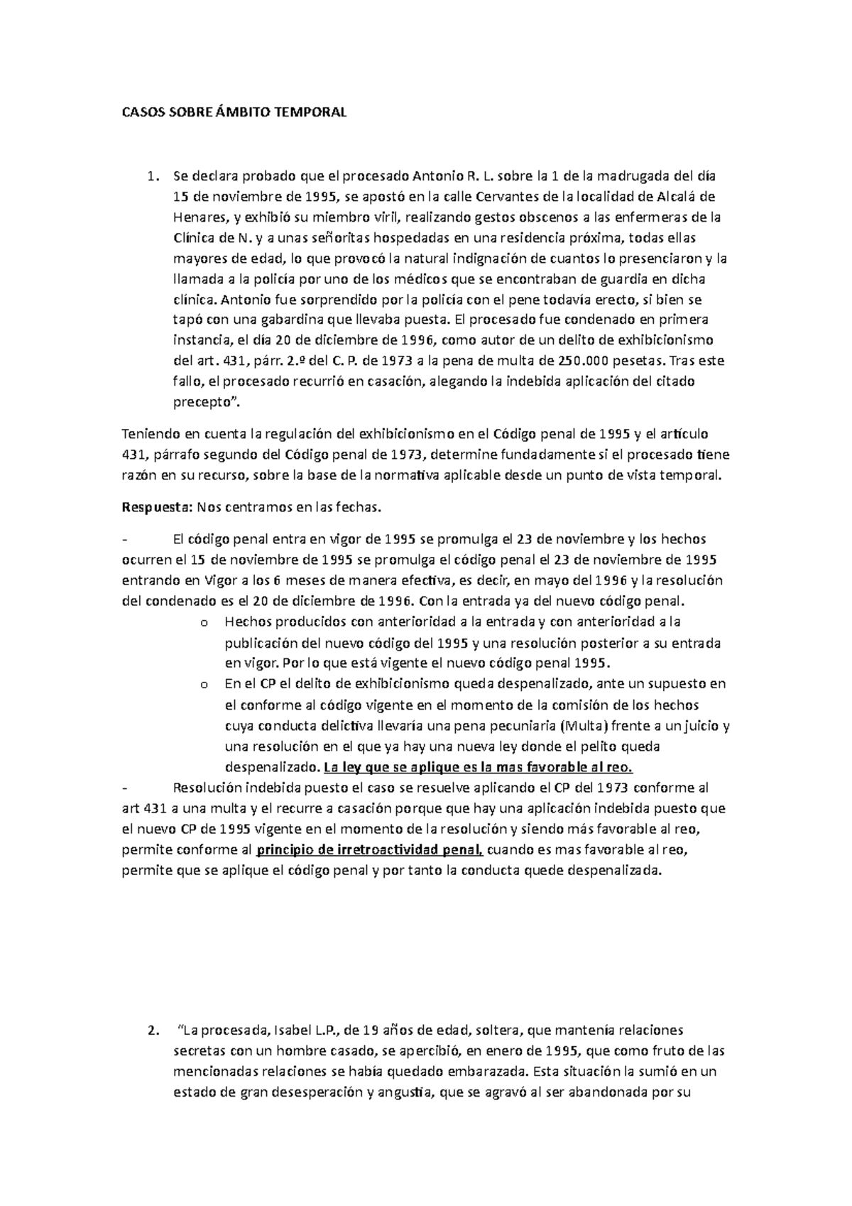 Casos Sobre Ámbito Temporal - Derecho Penal I - URJC - Studocu