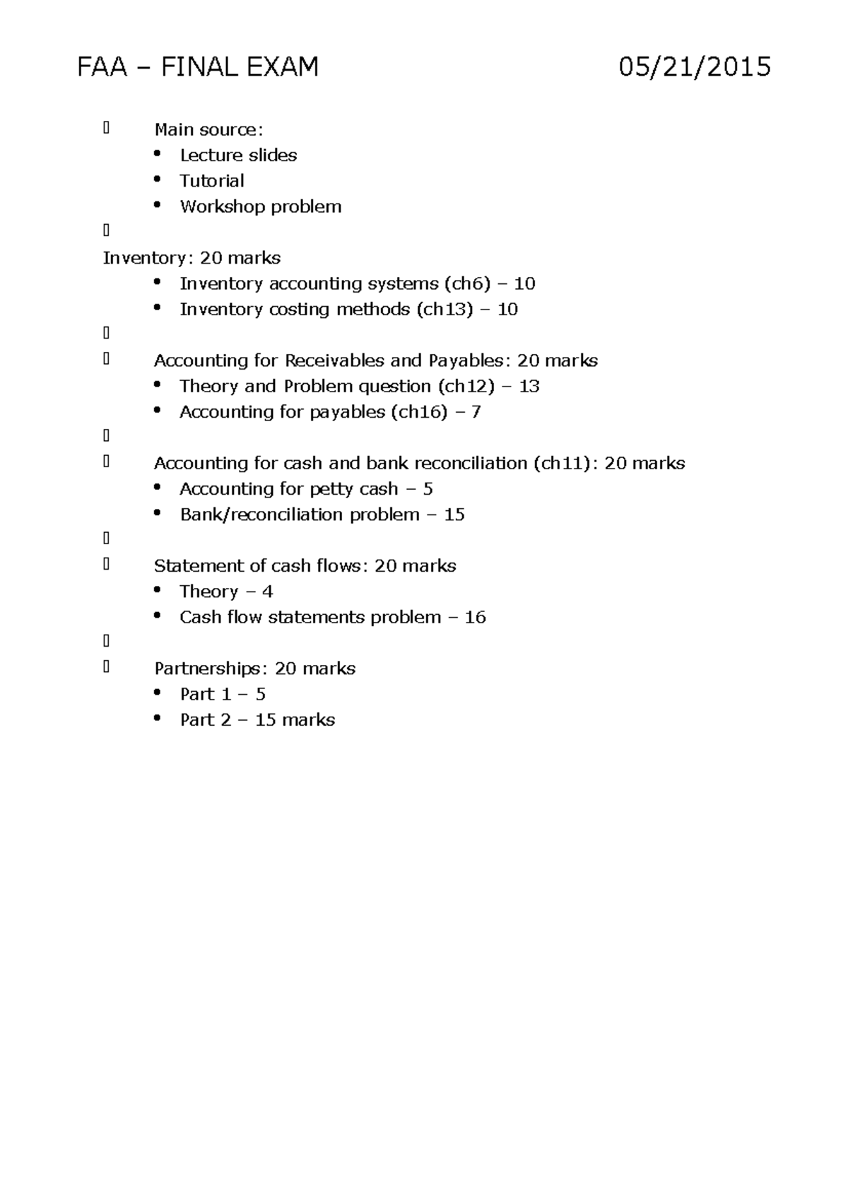 FAA – Final EXAM revision notes - FAA – FINAL EXAM 05/21/ Main source ...